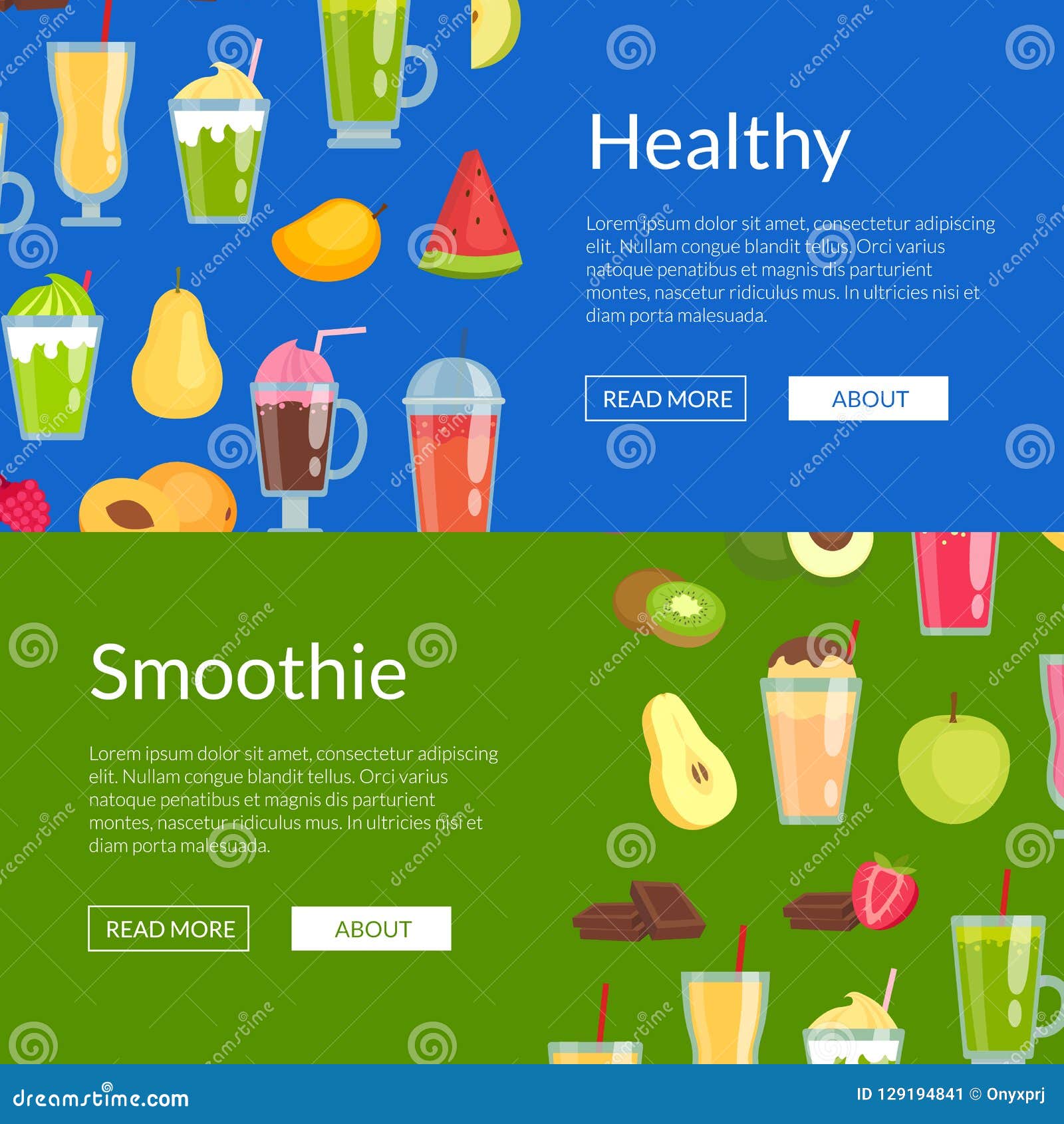 Vector Flat Smoothie Elements Web Banner Templates Illustration Stock ...