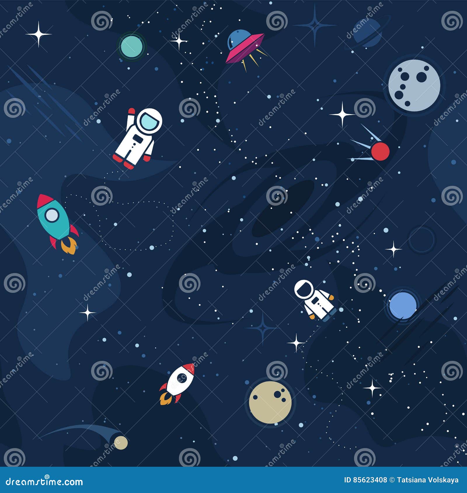 Vector Flat Space Design Seamless Pattern Stock Vector - Illustration ...