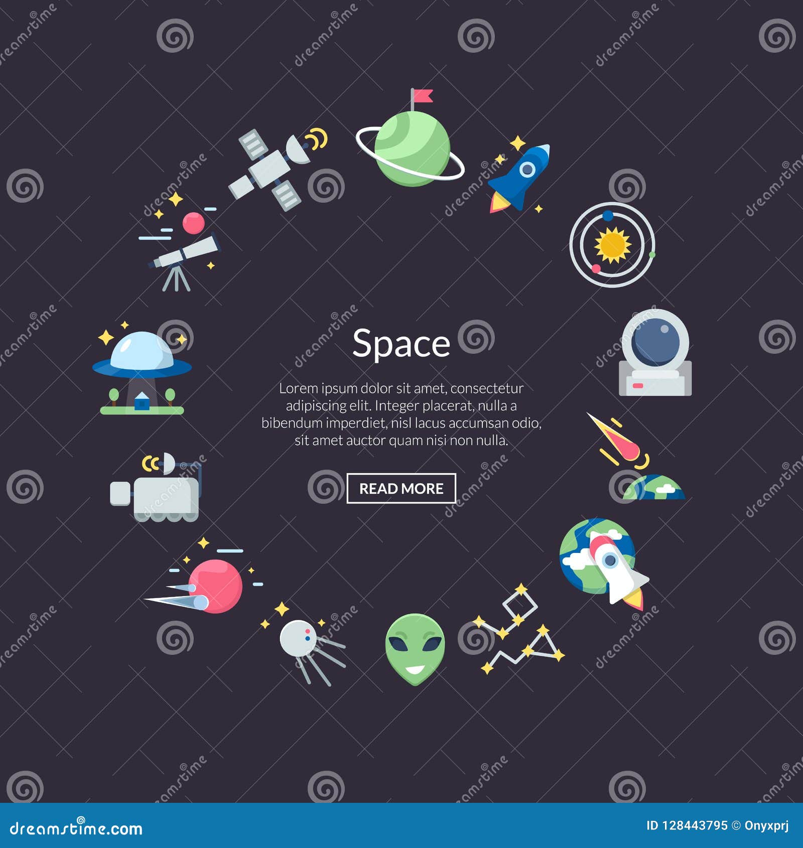 Vector Flat Space Icons in Circle Shape with Place for Text ...