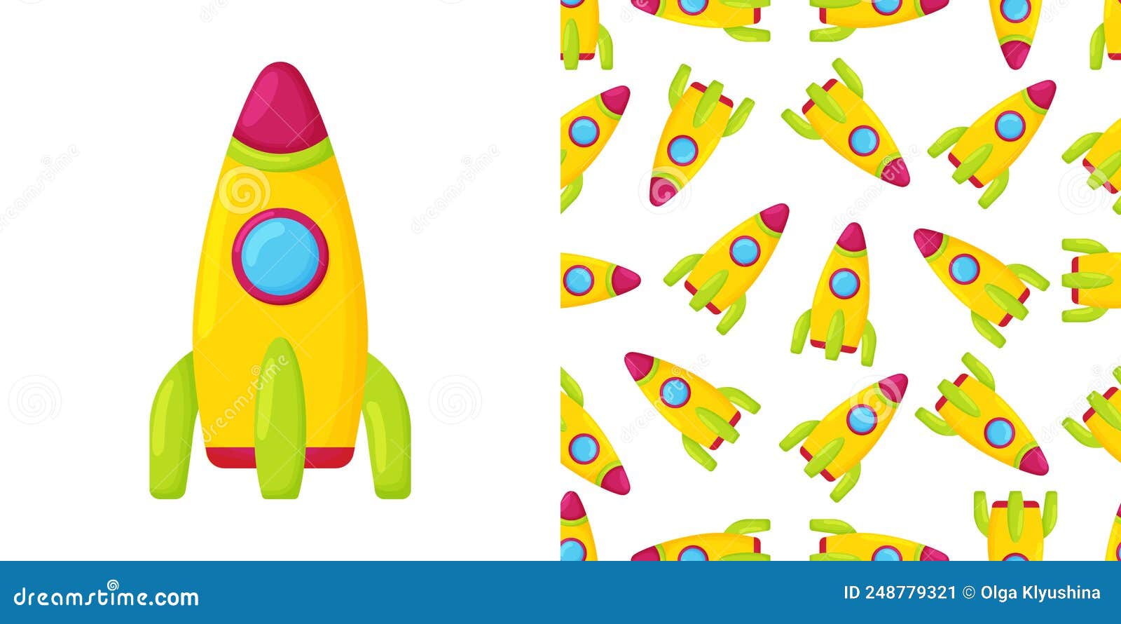 Vector Flat Spatial Seamless Background with a Rocket Pattern. Cute ...