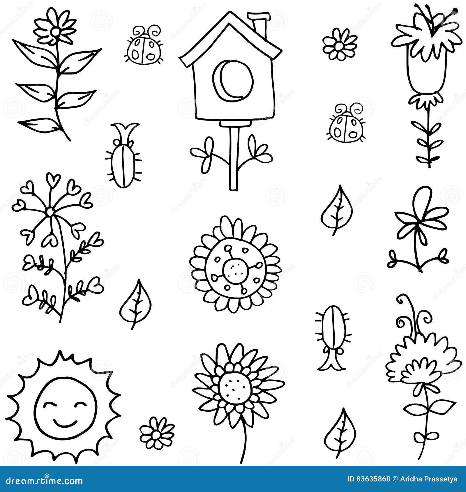 Vector Flat of Spring Doodles Stock Vector - Illustration of plant ...