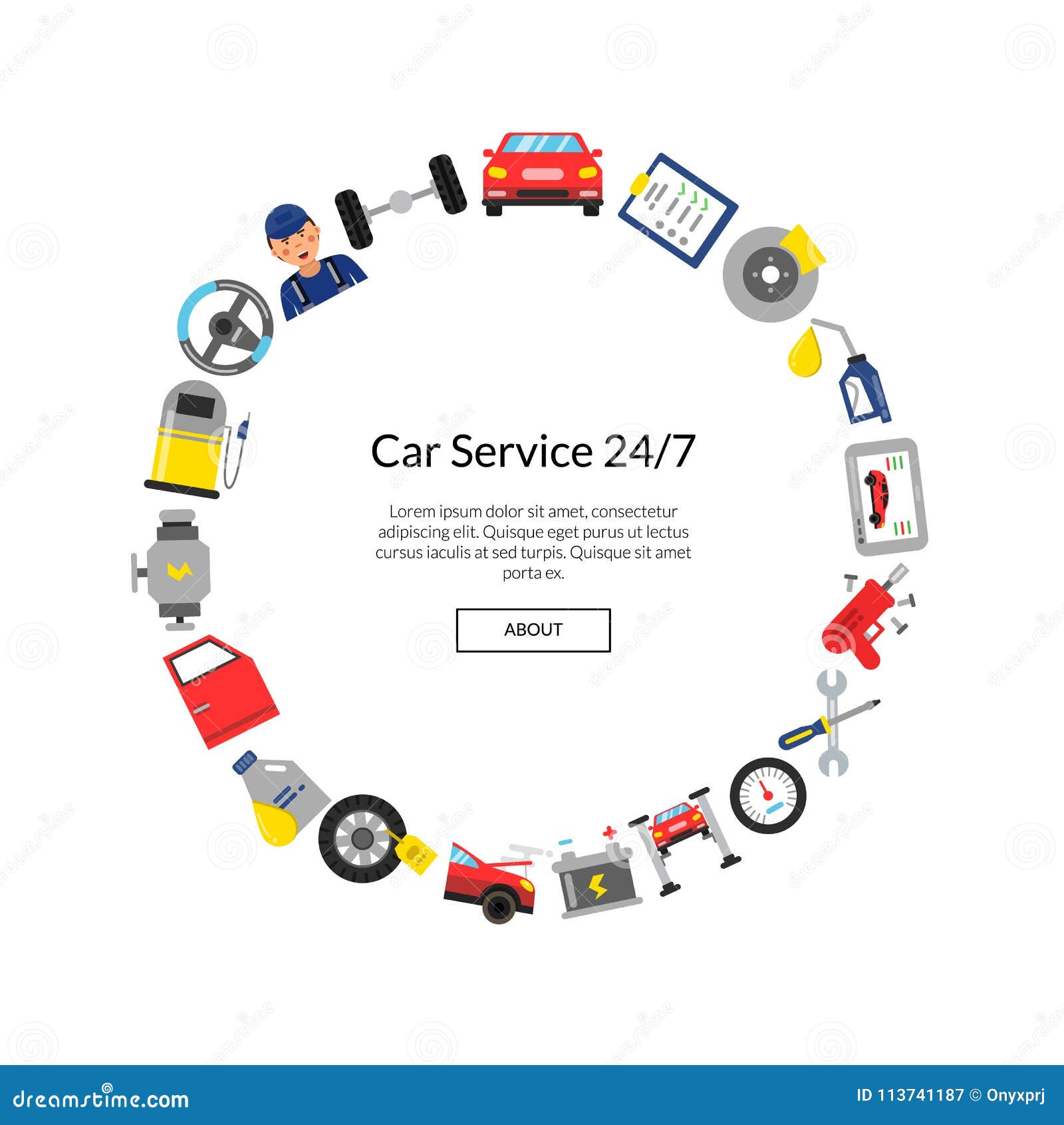 Vector Flat Style Car Service Elements in Circle Stock Vector ...