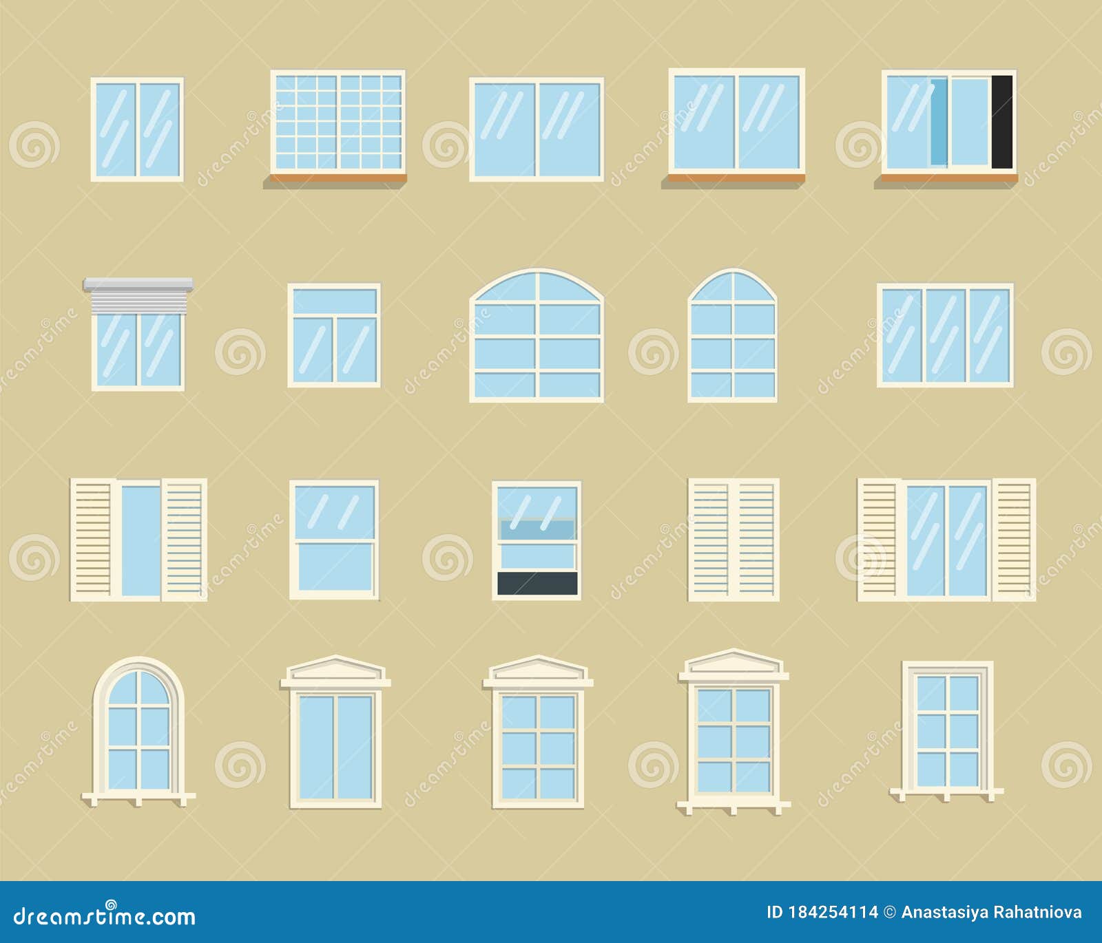 Vector Flat Style Collection of Various Windows Types Stock Vector ...