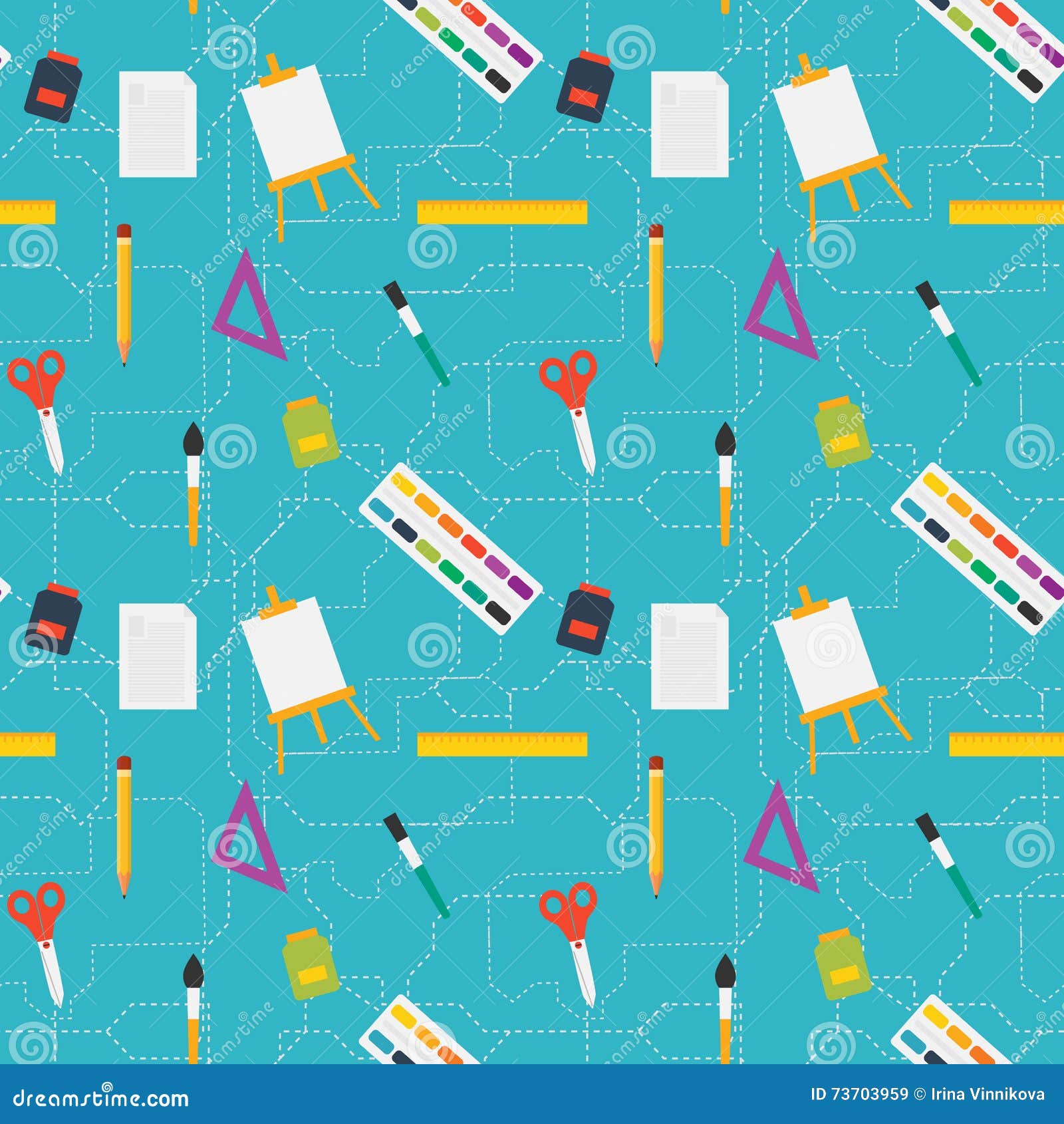 Vector Flat Style Education Art Tools and School Supplies Seamless ...