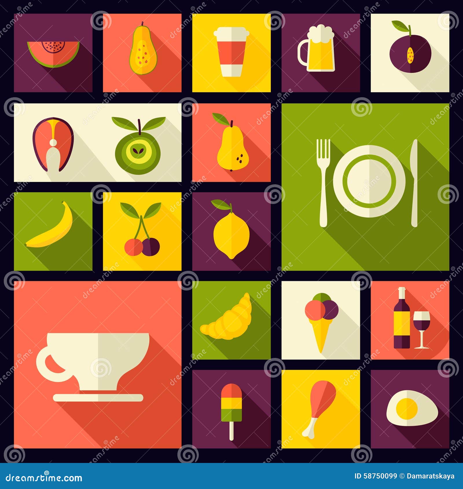 Vector Flat Style Food Background Stock Vector - Illustration of menu ...