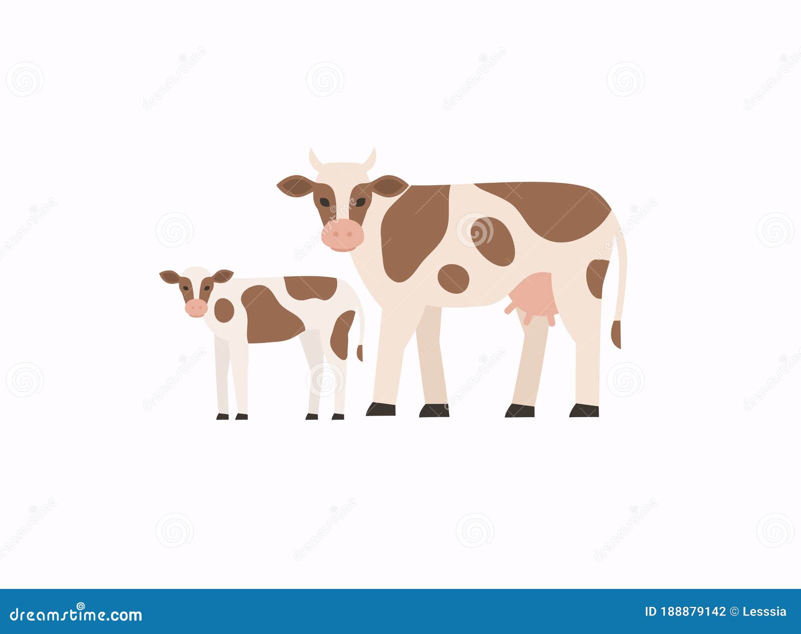Vector Flat Style Illustration of Cow and Calf Stock Vector ...