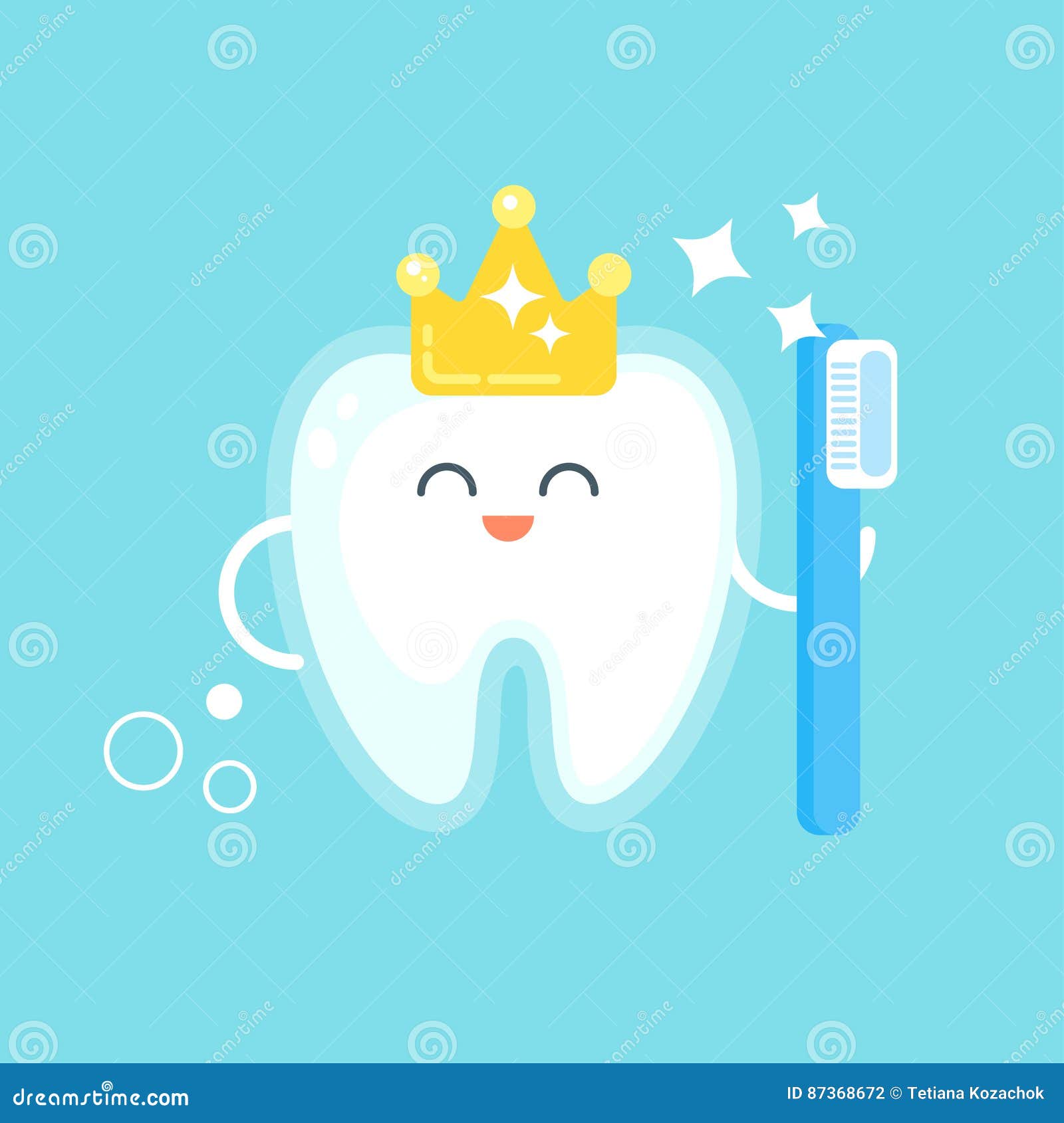 Vector Flat Style Illustration of Happy Tooth with Crown. Stock Vector ...