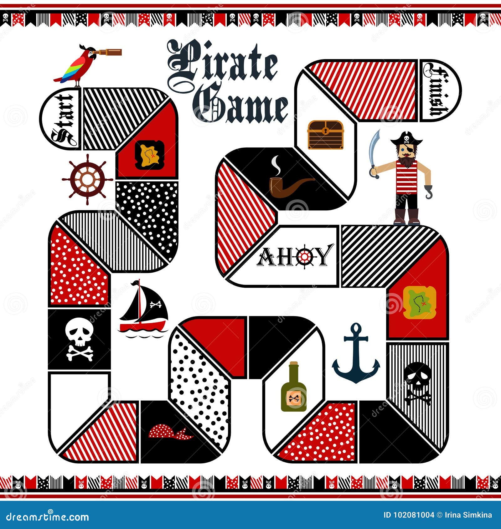Pirate Board Game Template,Board Games, Vector Illustrations ...