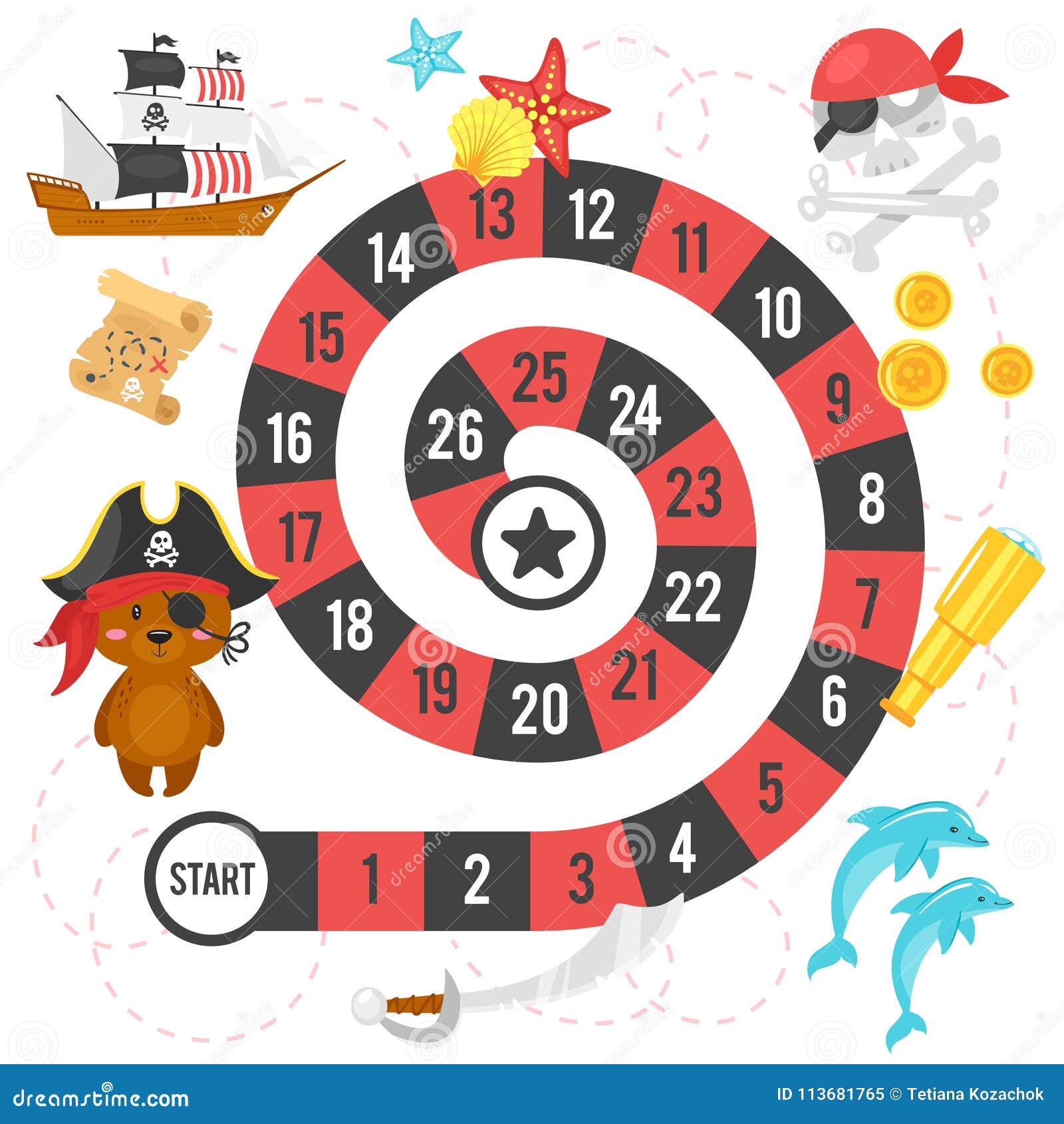 Pirate board game template stock vector. Illustration of game - 113681765