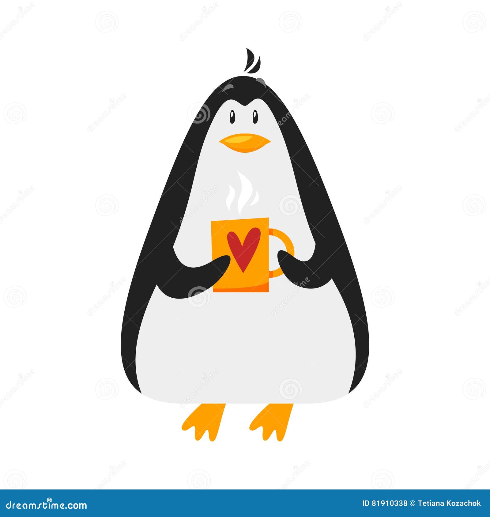 Vector Flat Style Illustration of Penguin with Cup of Coffee Stock ...