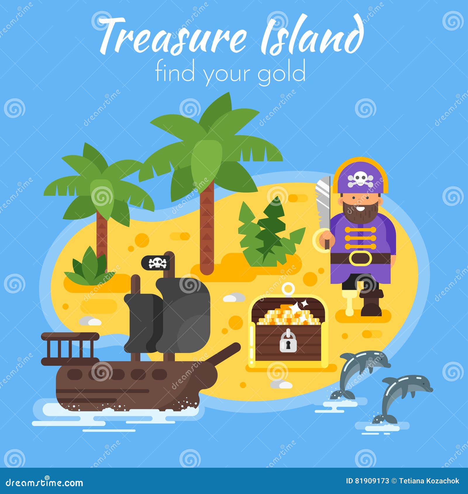 Illustration #002 Pirate Ship On The Shore_circle Cartoon Vector ...