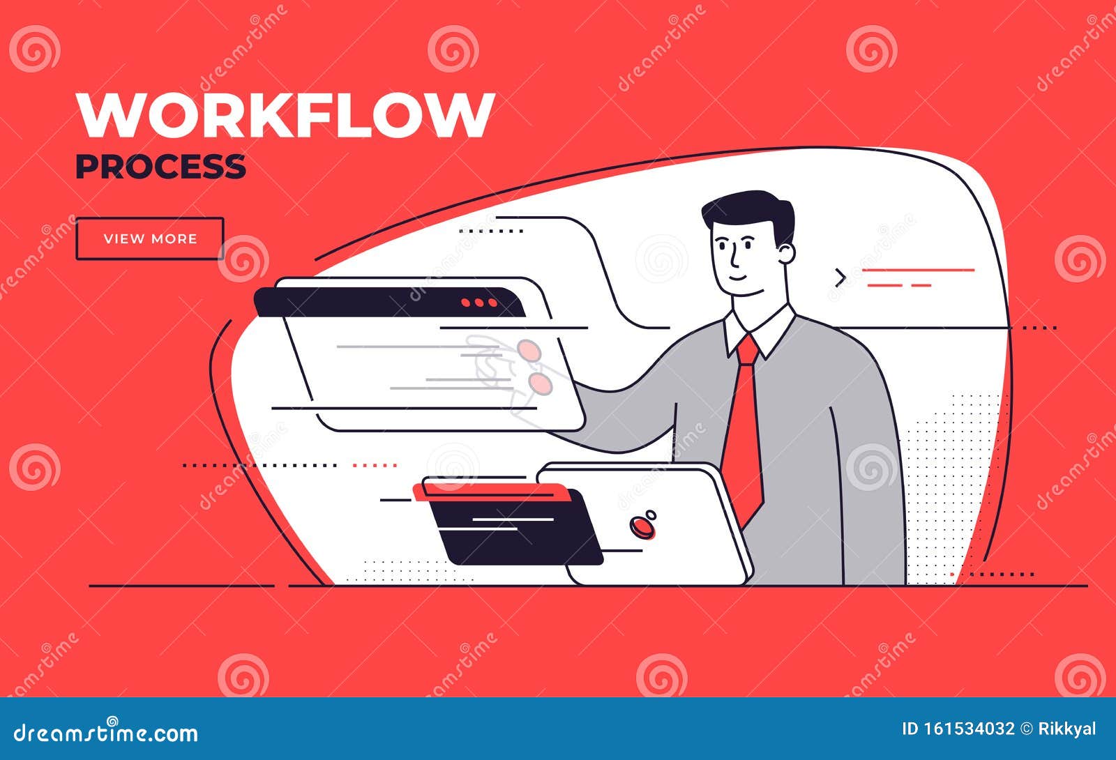 Vector Flat Style Illustration on a Workflow Management, Process ...