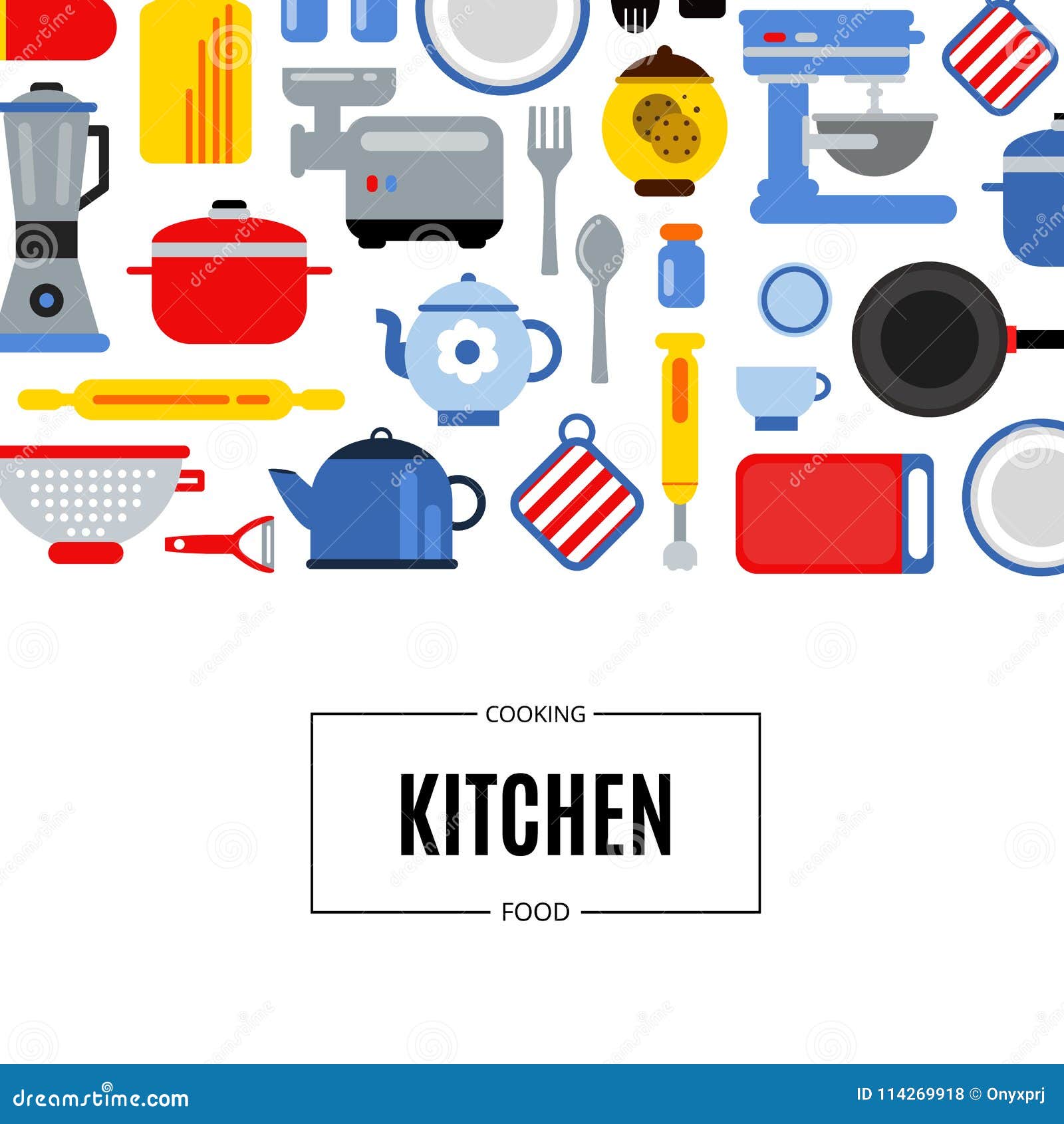 Vector Flat Style Kitchen Utensils Background Illustration Stock Vector ...