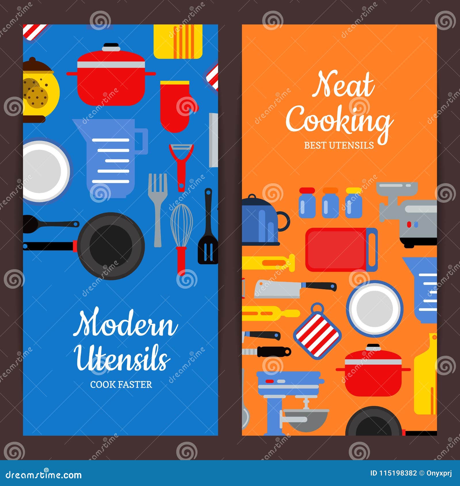 Vector Flat Style Kitchen Utensils Flyer Templates Stock Vector ...