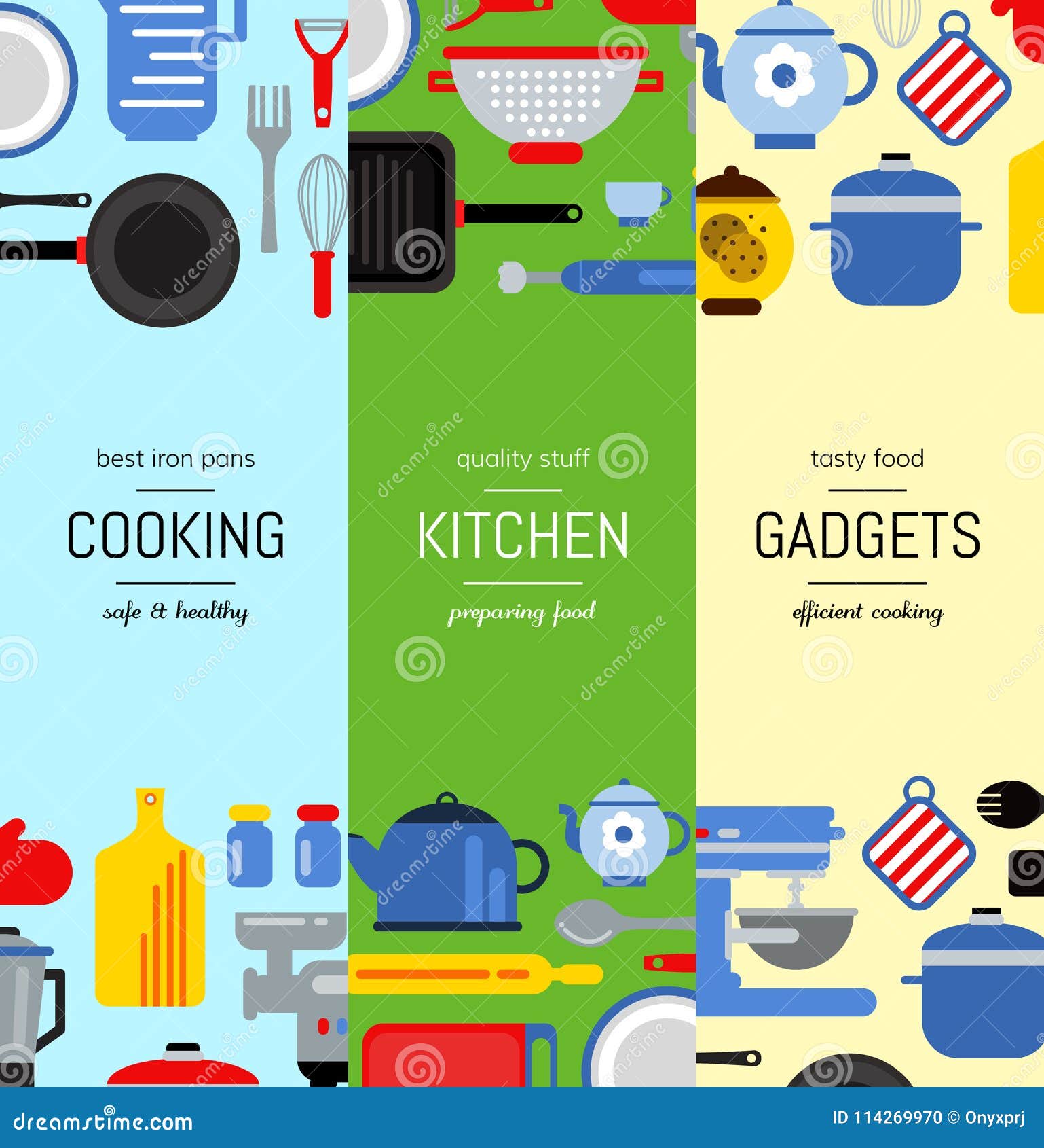 Vector Flat Style Kitchen Utensils Vertical Web Banners Illustration ...