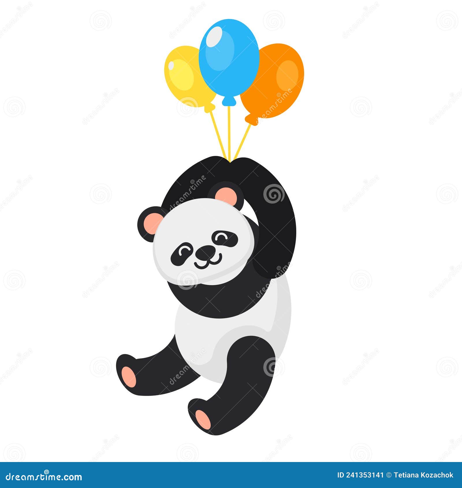 Vector Flat Style Panda Holding Colorful Balloons Stock Vector ...