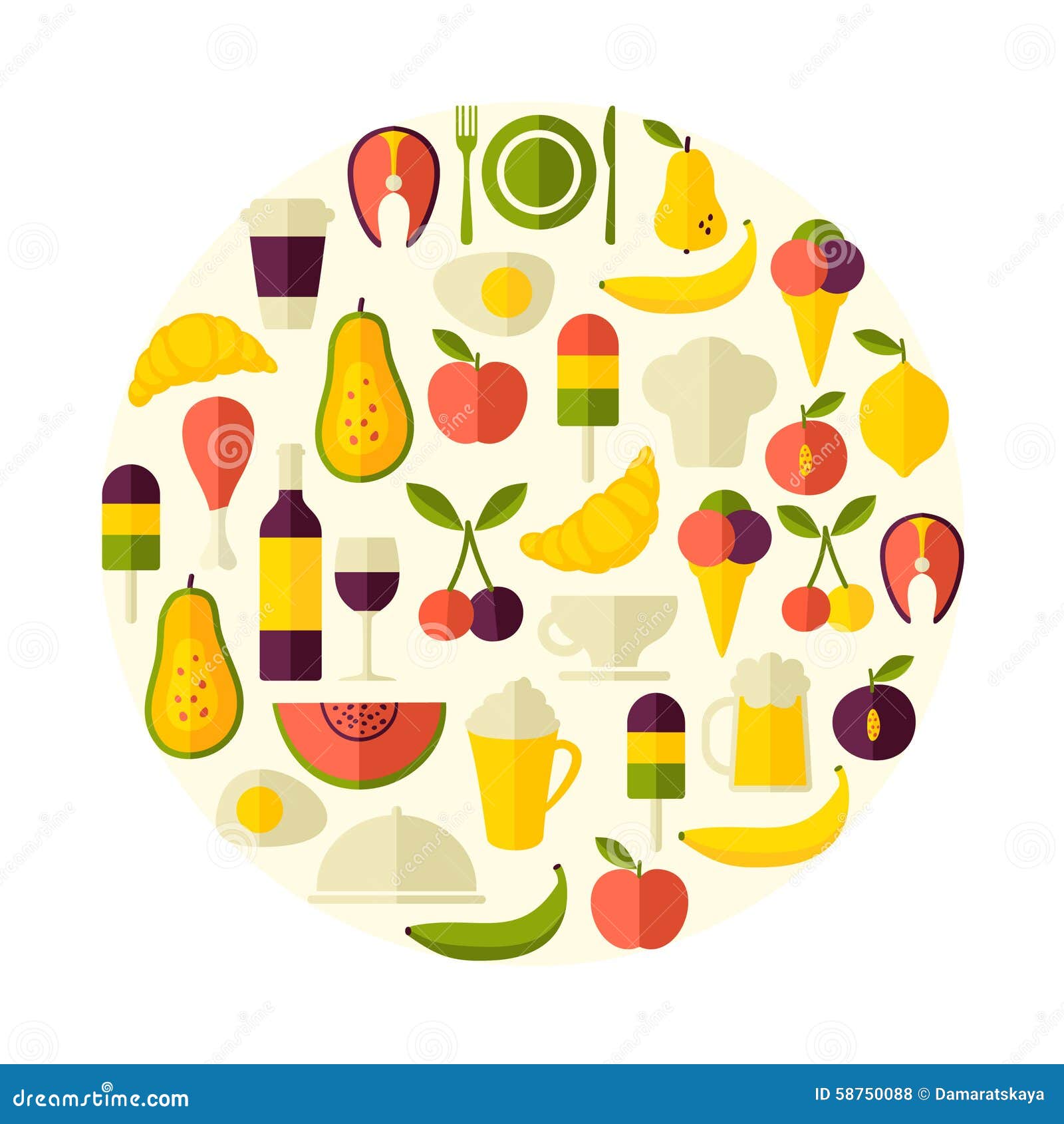Vector Flat Style Round Shape Food Background Stock Vector ...