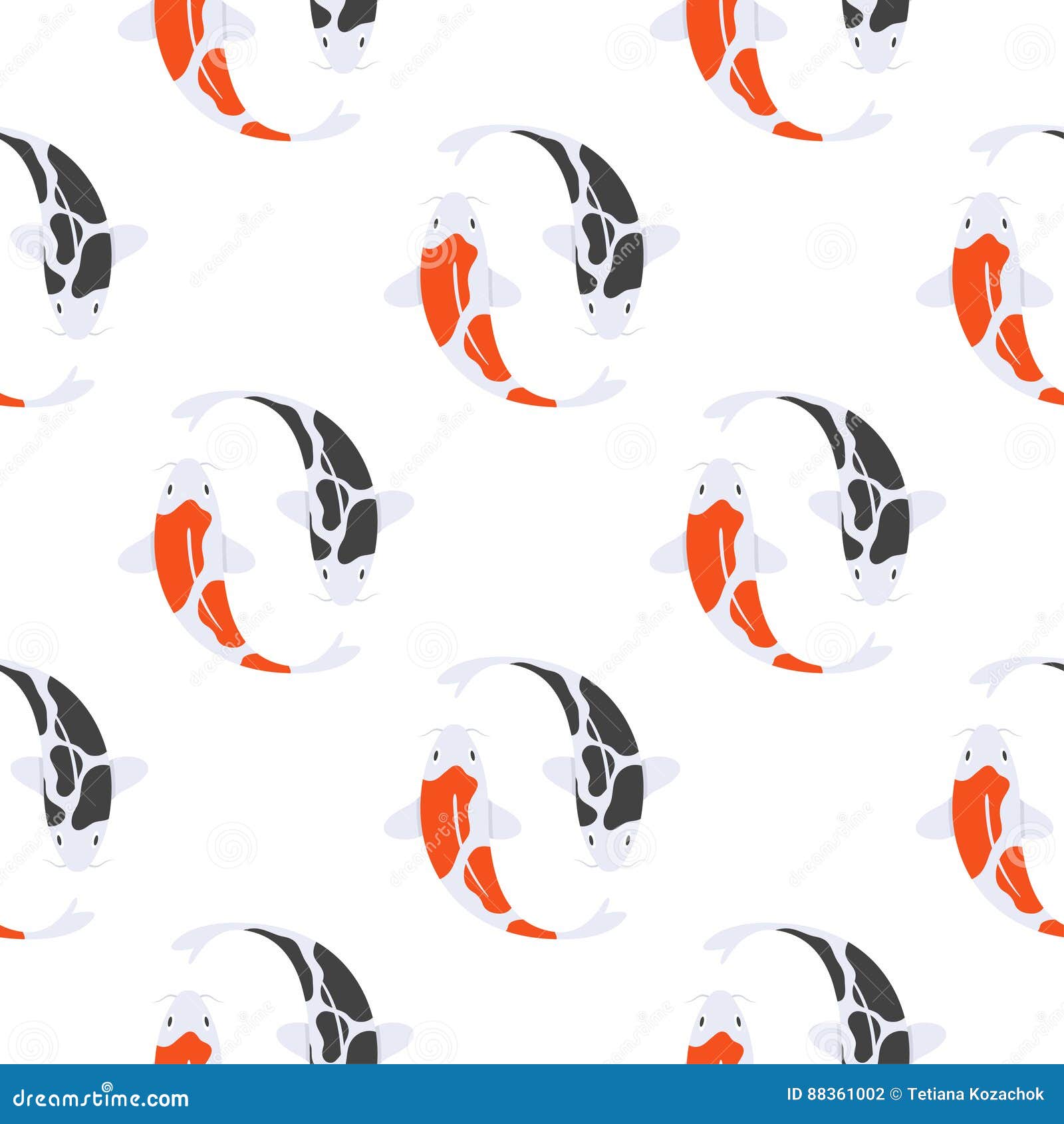 Vector Flat Style Seamless Pattern with Japanese Koi Fish. Stock Vector ...
