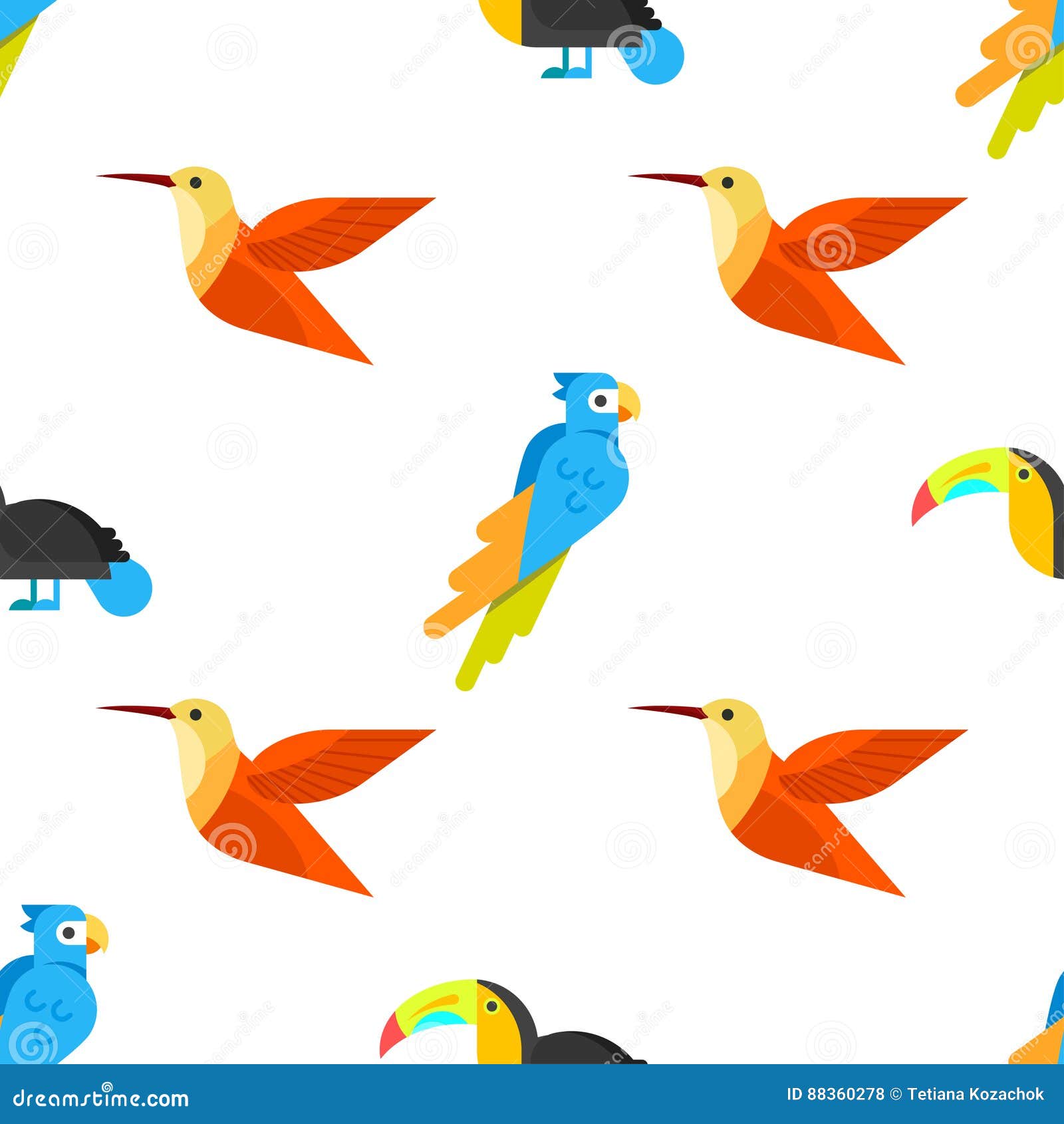 Vector Flat Style Seamless Pattern with Parrots. Stock Vector ...