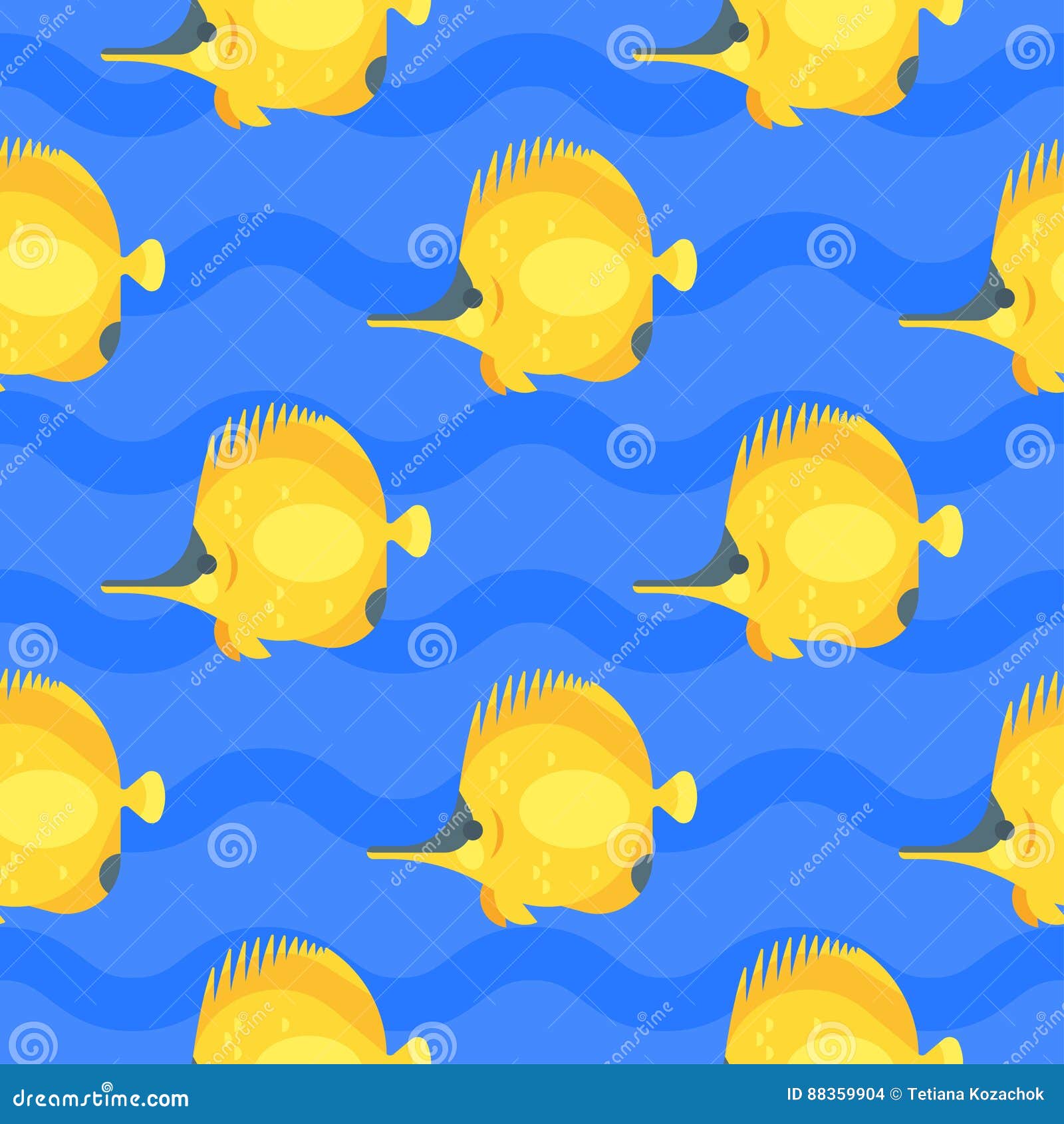Vector Flat Style Seamless Pattern with Yellow Fish. Stock Vector ...