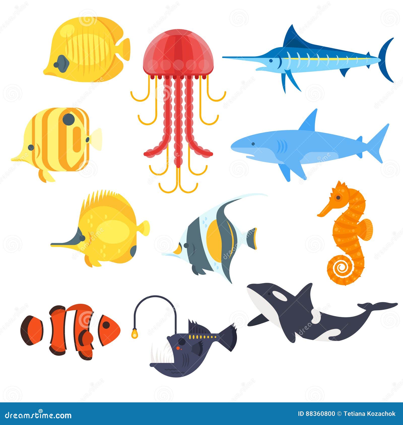Vector Flat Style Set of Exotic Fish. Icon for Web Stock Vector ...