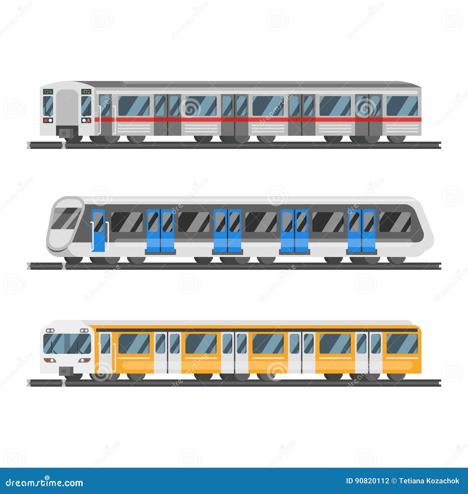 Vector Flat Style Set of Metro Trains Stock Vector - Illustration of ...