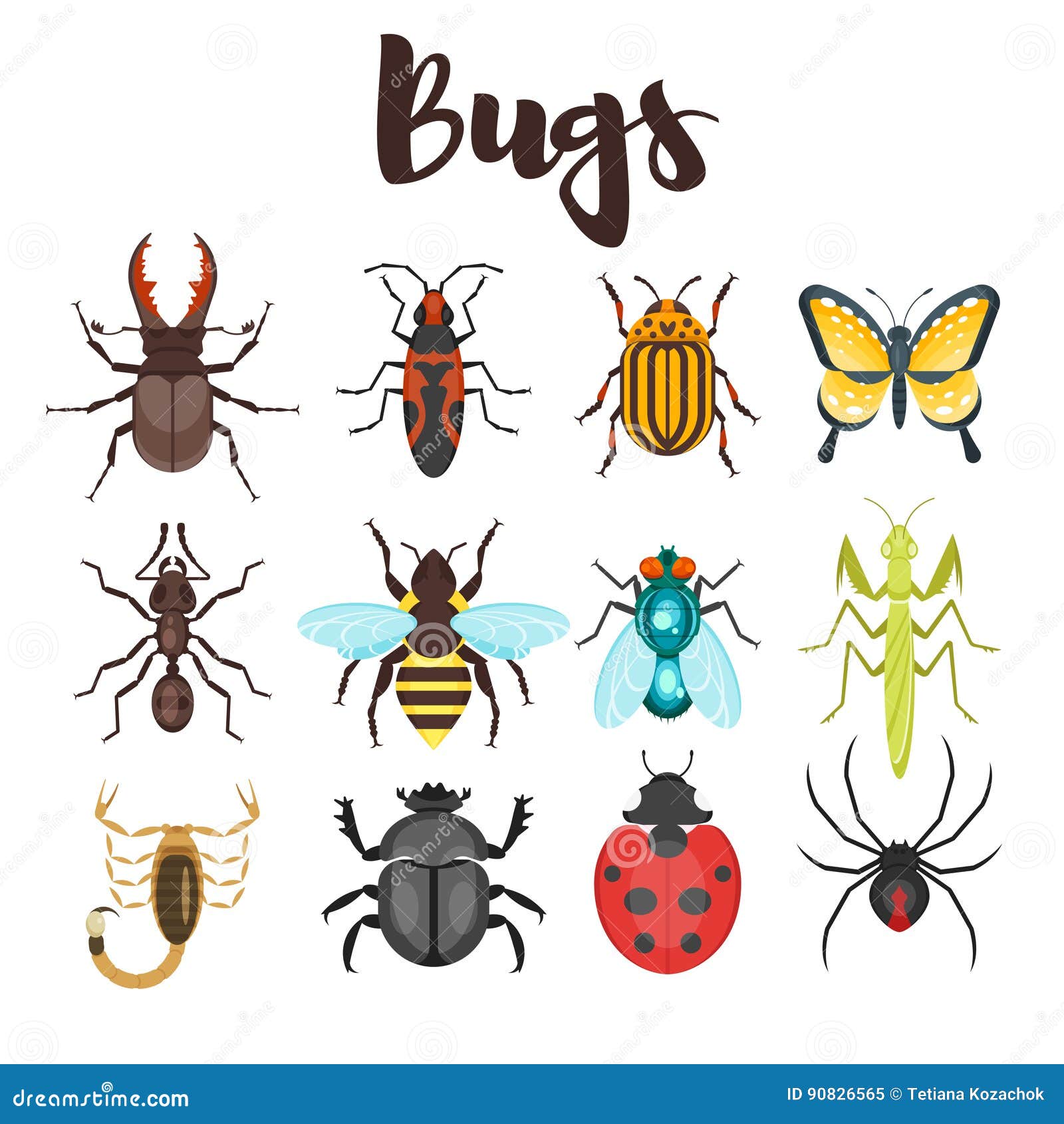 Vector Flat Style Set of Various Colorful Bugs. Stock Vector ...