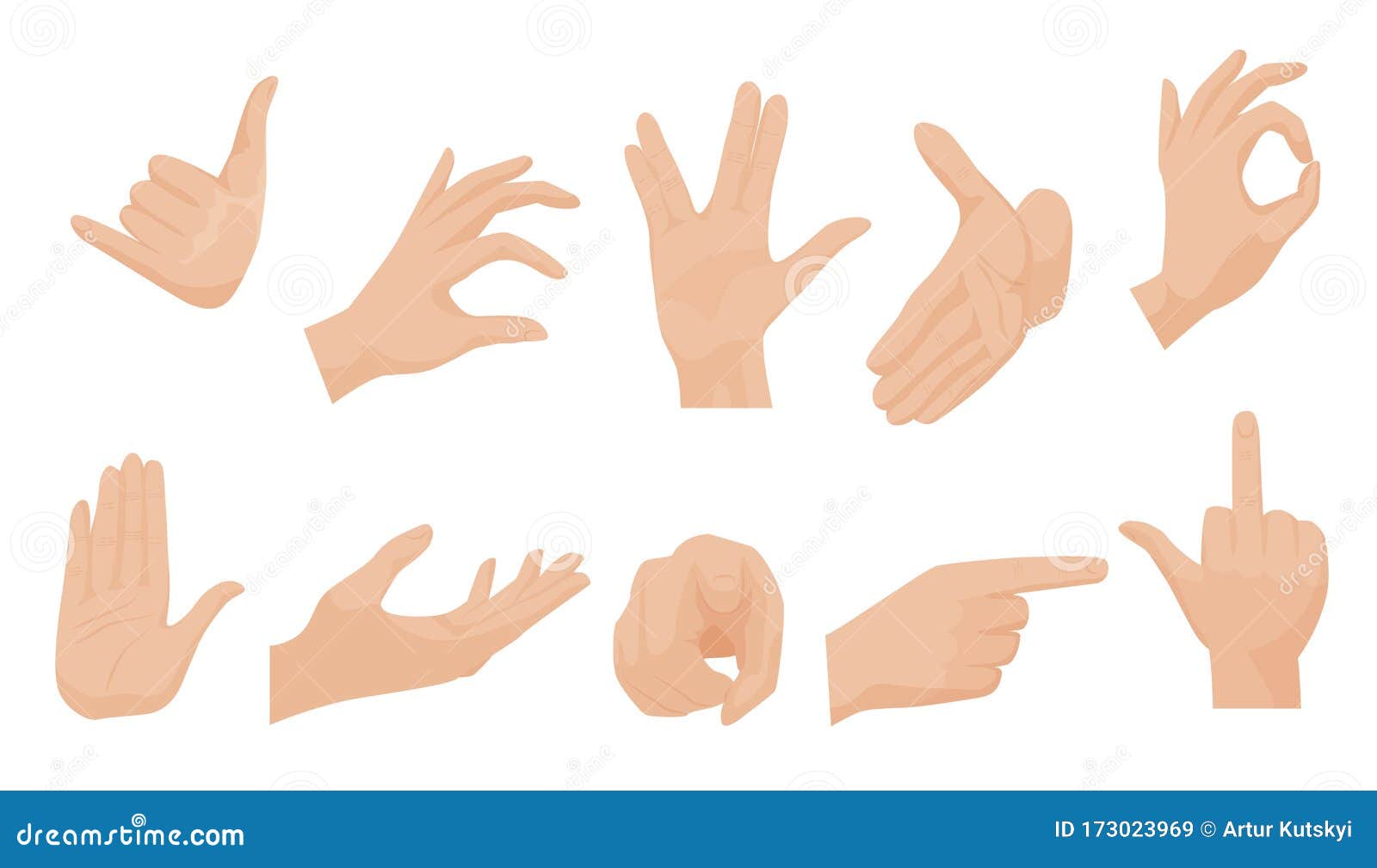Vector Flat Style Set of Various Human Hands Gestures. Different Signs ...