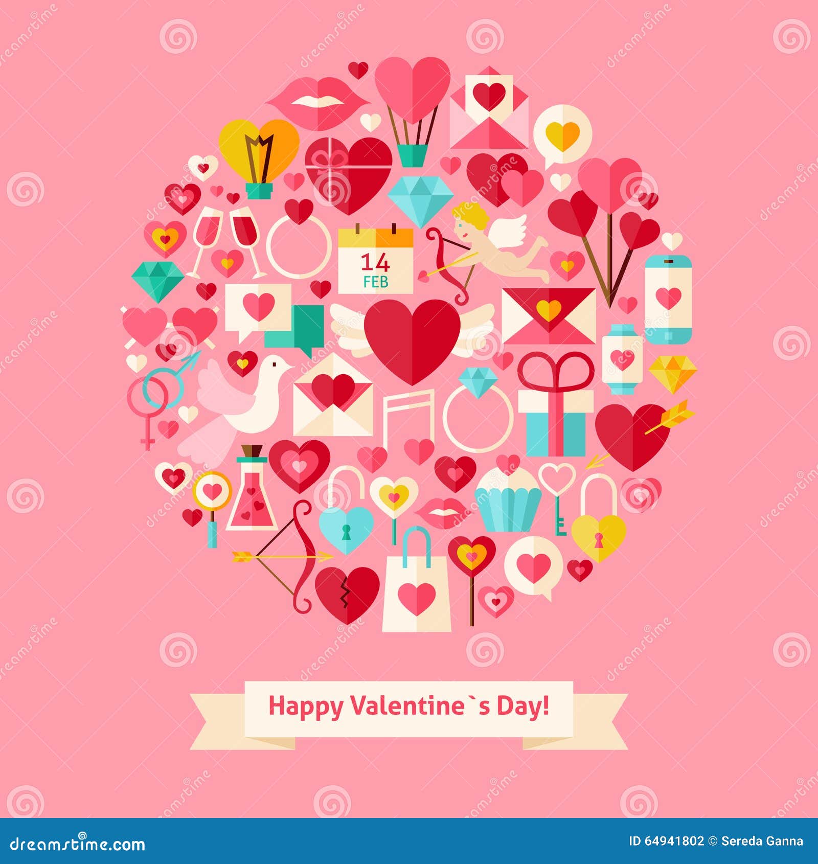 Vector Flat Style Valentines Day Objects Concept Stock Vector ...