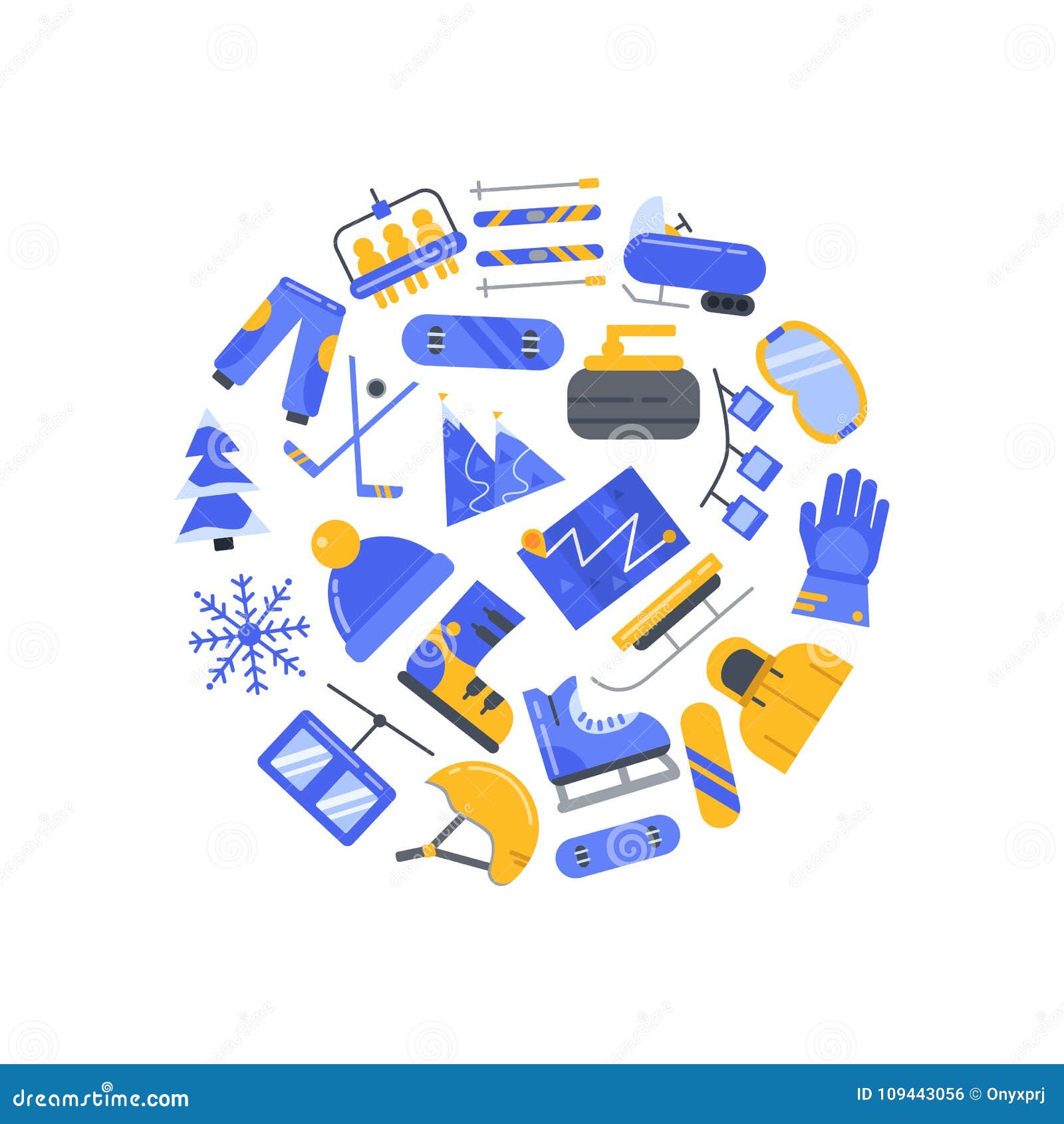 Vector Flat Style Winter Sports Elements Circle Concept Stock Vector - Illustration of circle ...