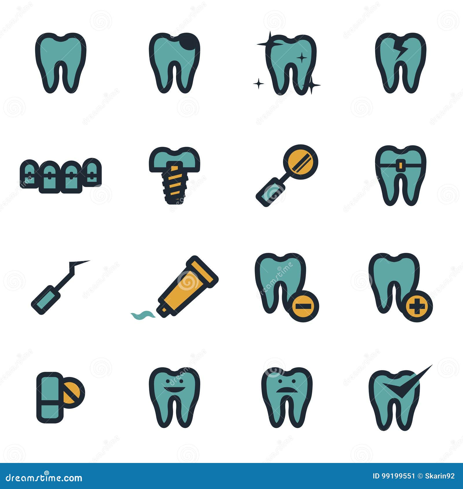 Vector Flat Teeth Icons Set Stock Illustration - Illustration of smile ...