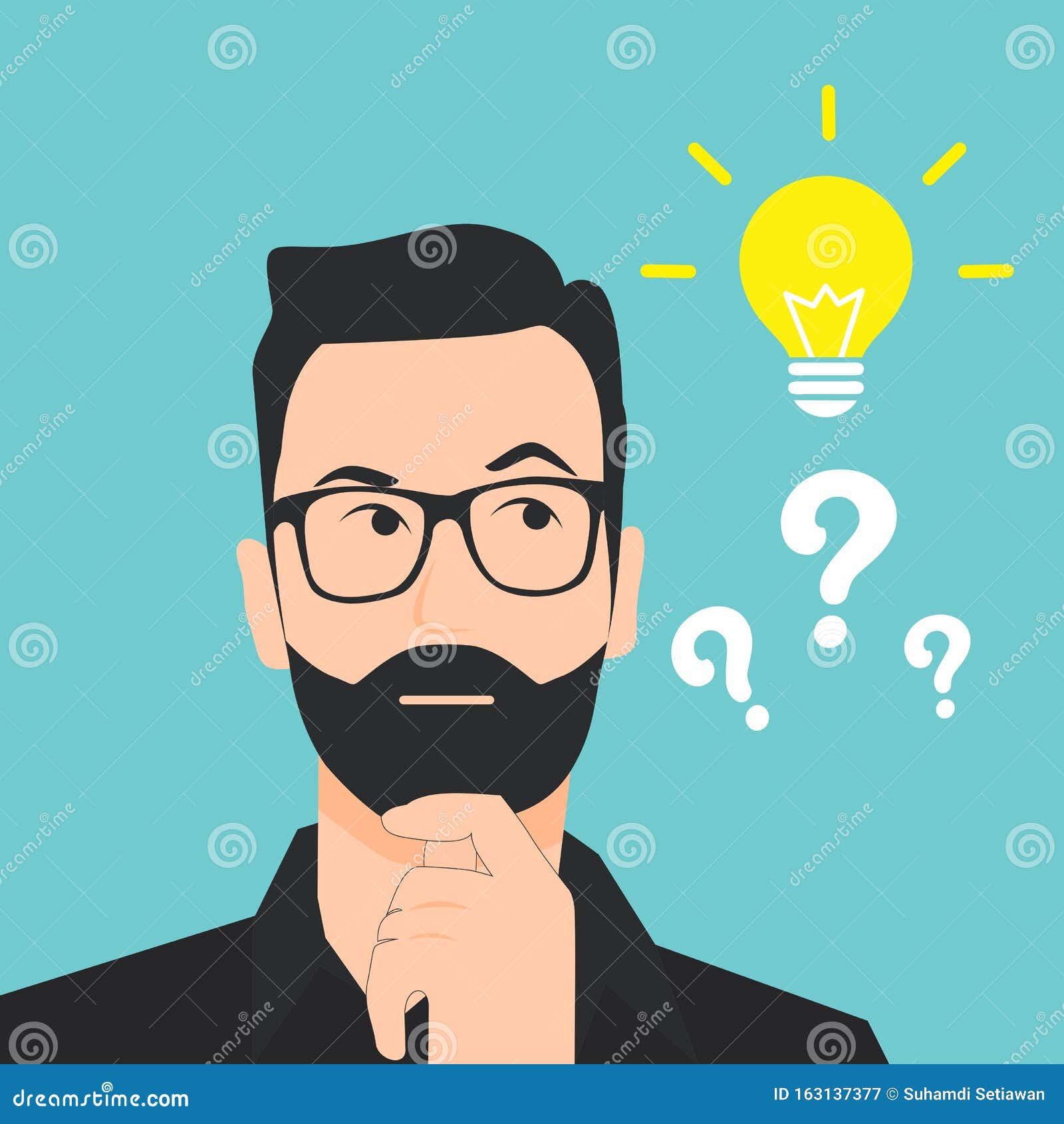 Vector Flat Thinking Man with Question Stock Vector - Illustration of ...