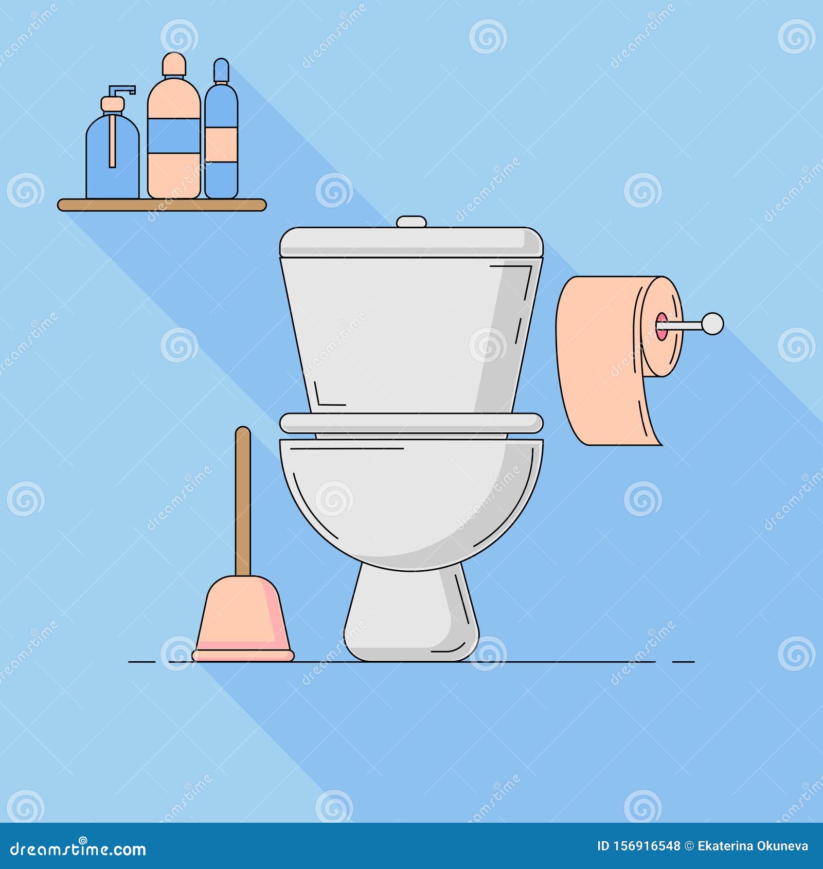 Vector Flat Toilet Illustration. Plumbing Elements for Design and Web ...