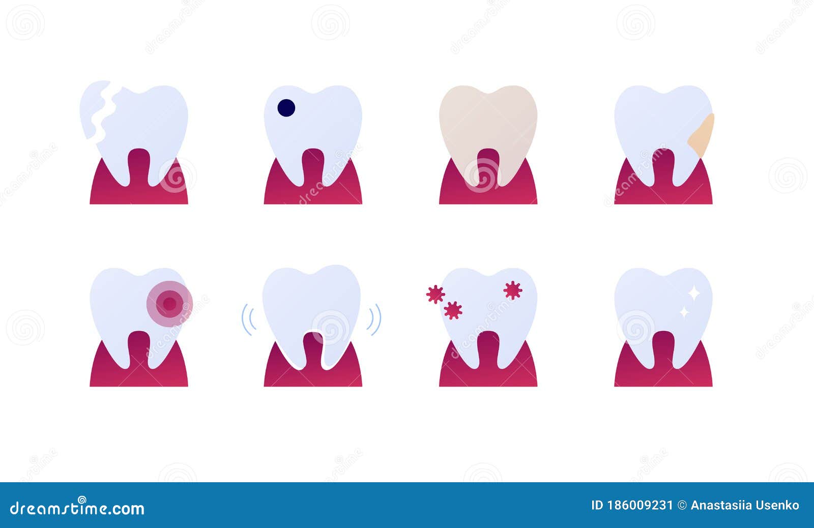 Vector Flat Tooth Pain Illustration Set. Teeth Icon with Different ...