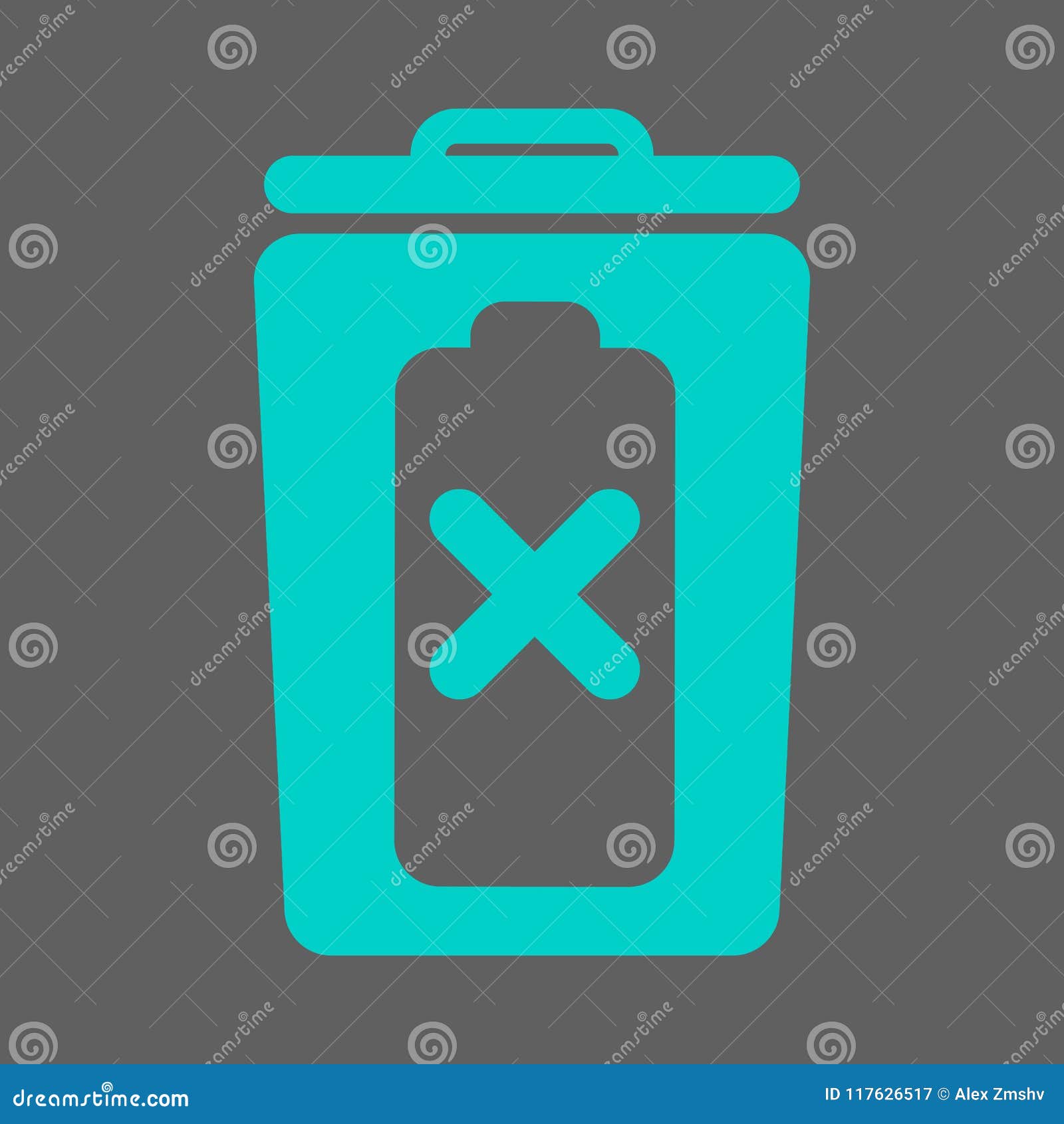 Vector Flat Trash Bin with Battery Silhouette and Prohibition Sign ...
