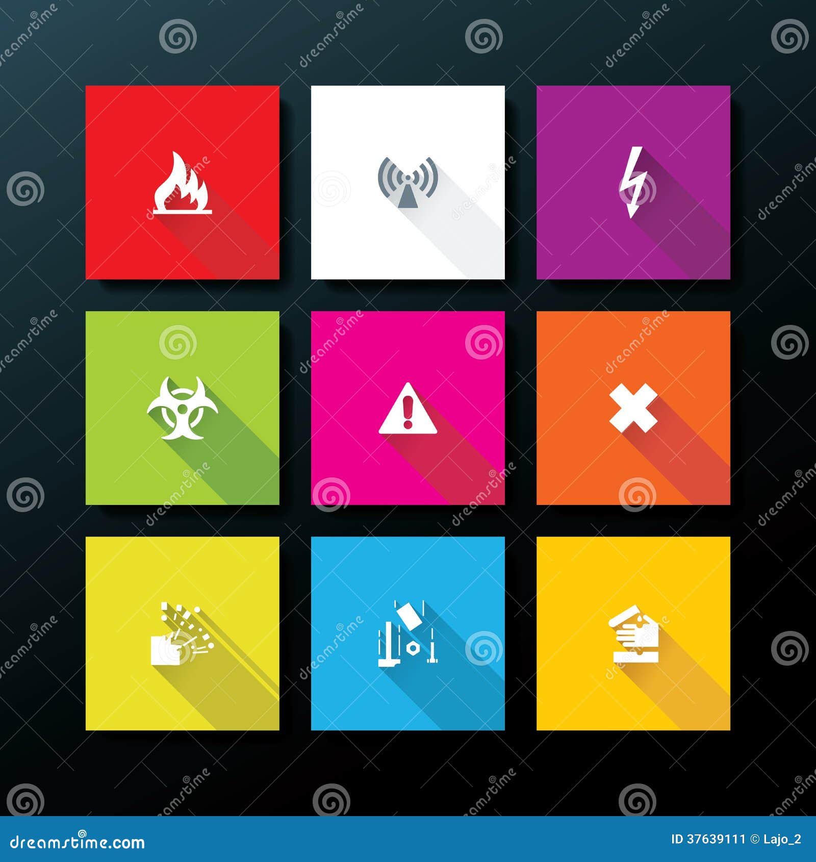 Vector Flat Warning Icon Set Stock Vector - Illustration of black, risk ...