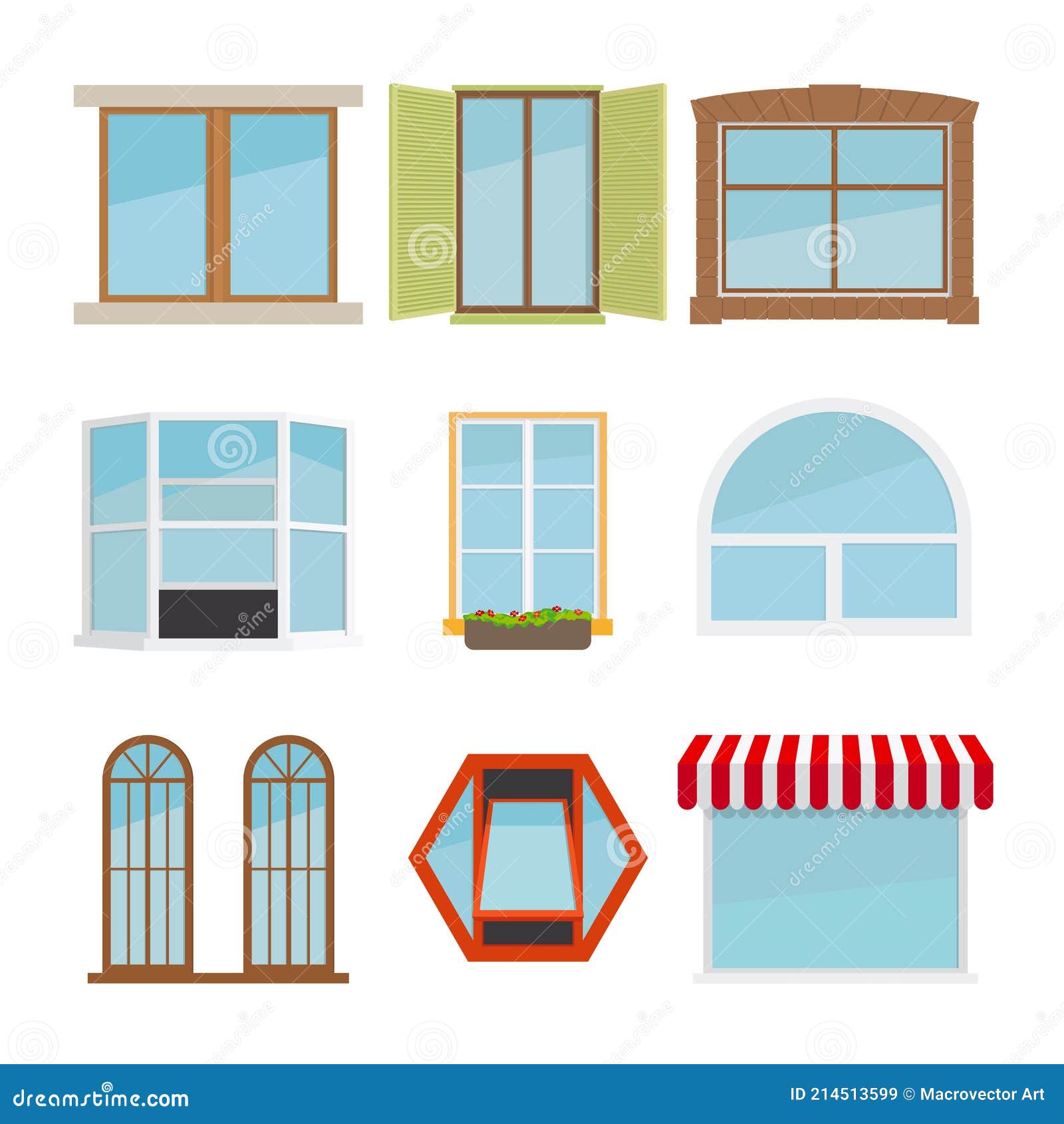 Vector flat window set stock vector. Illustration of blue - 214513599