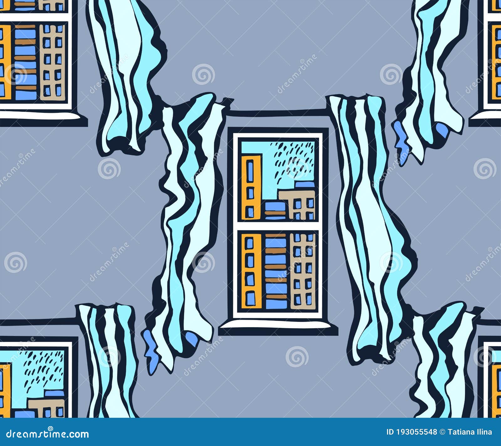 Vector Flat Windows with Landscape. Hand Drawn Ink Illustration. Modern ...