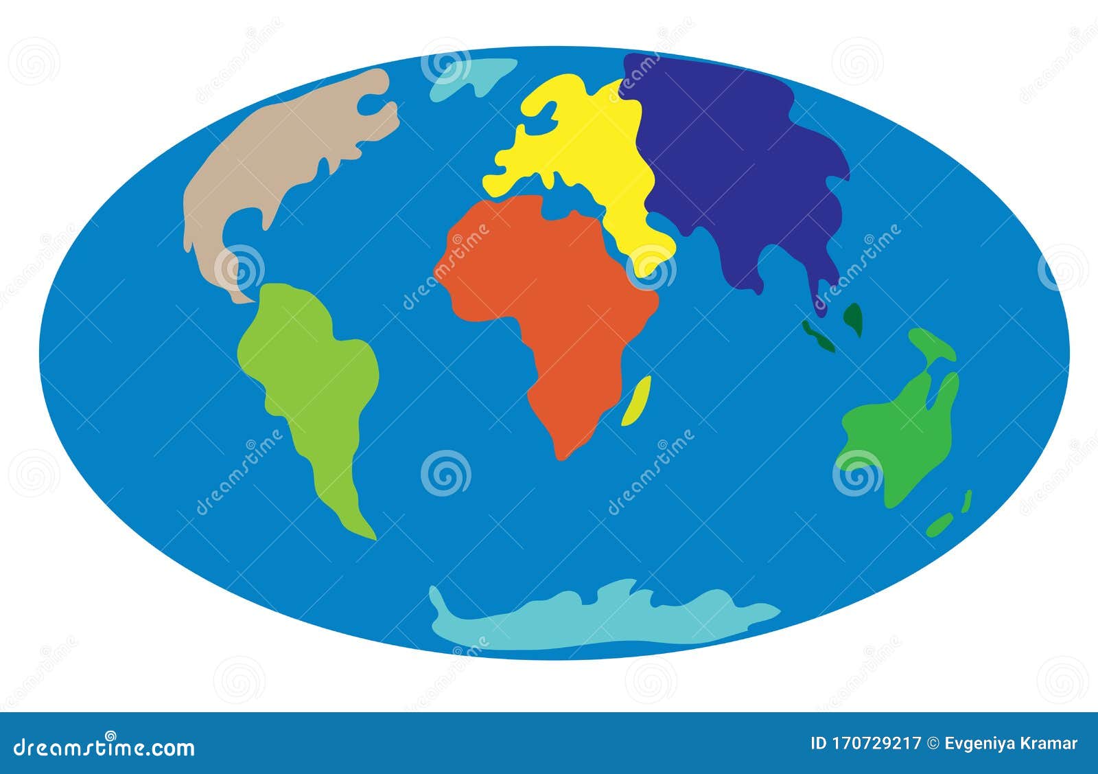 Vector Flattened Cartoon Planet Earth with Colored Continents Stock ...