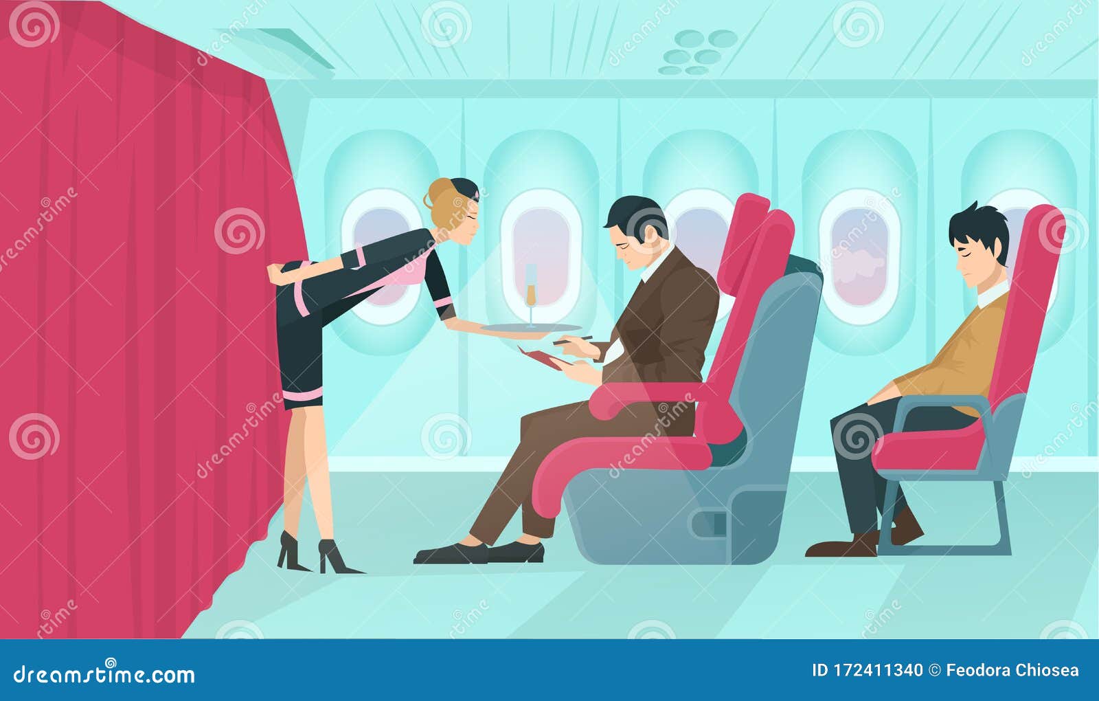 Vector of a Flight Attendant Serving Drinks To a First Class Passenger ... Vector of a Flight Attendant Serving Drinks To a First Class Passenger ...