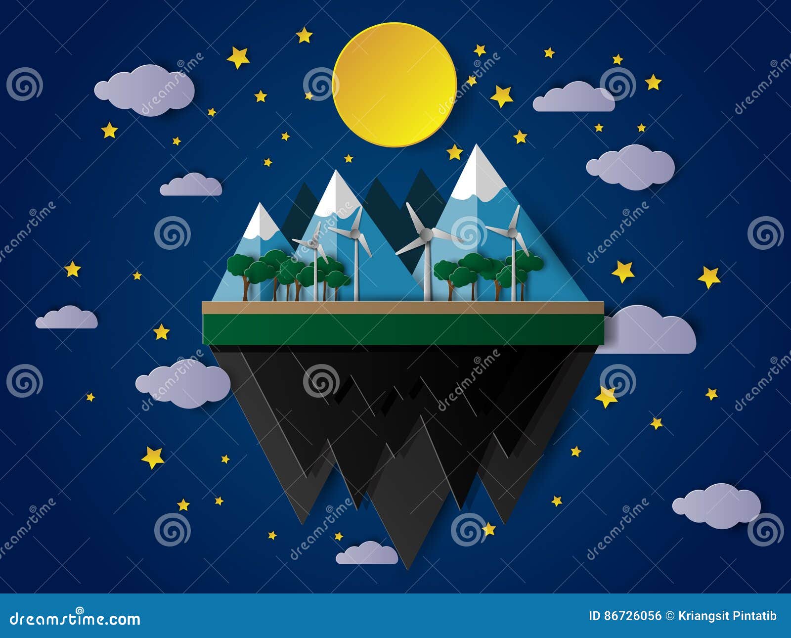 Vector Floating Island Landscape, Paper Art Style. Stock Vector ...