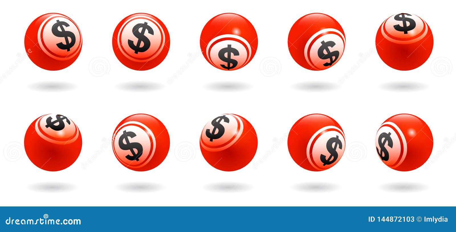 Vector Floating Red Dollar Sign Balls in Different Angle with Shadow ...