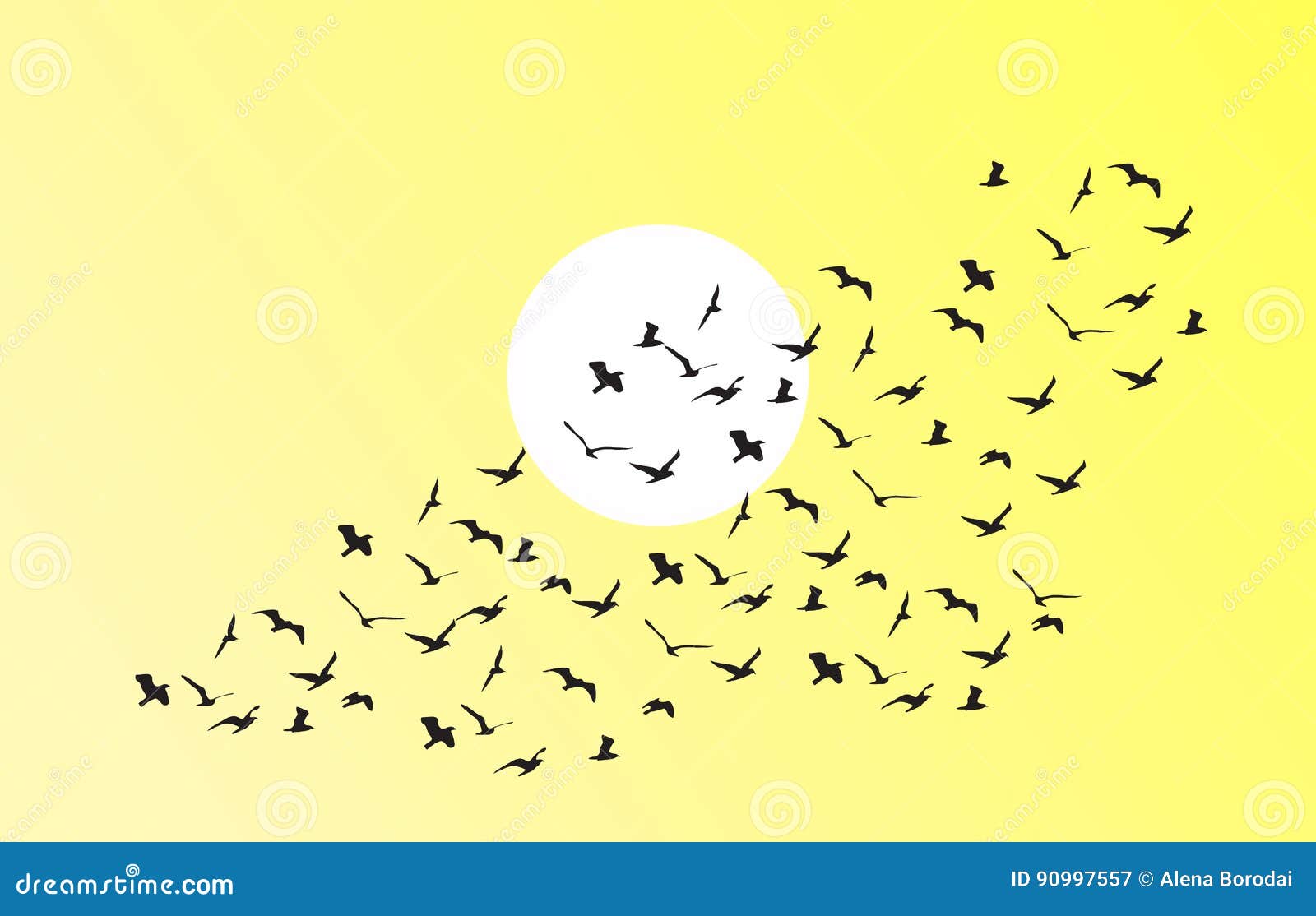 Vector Flock of Flying Birds Towards Bright Sun Stock Vector ...