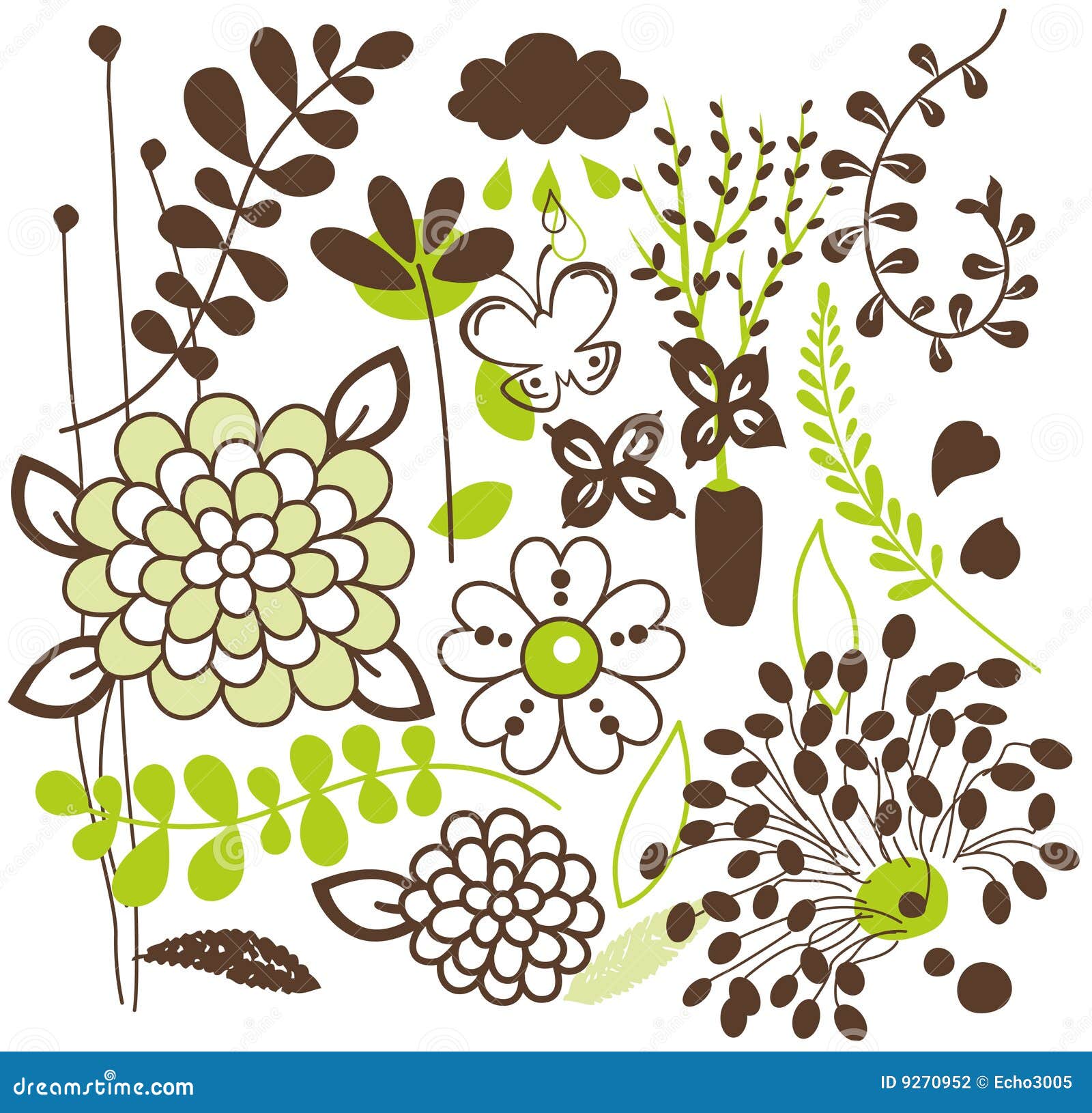 Vector flora set design stock vector. Illustration of contour - 9270952