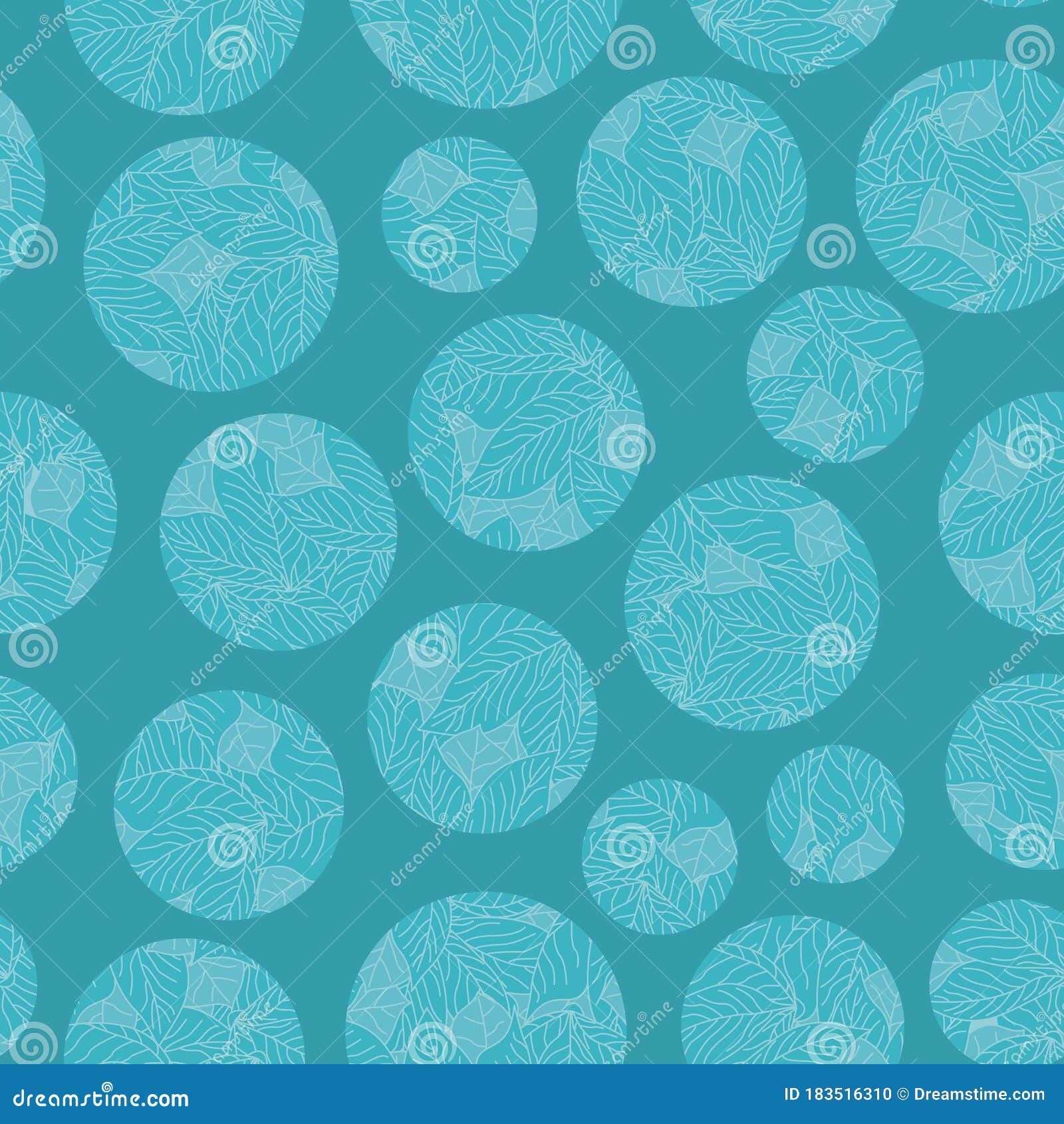 Vector Floral Circles in Aqua on Aqua Background Seamless Repeat ...