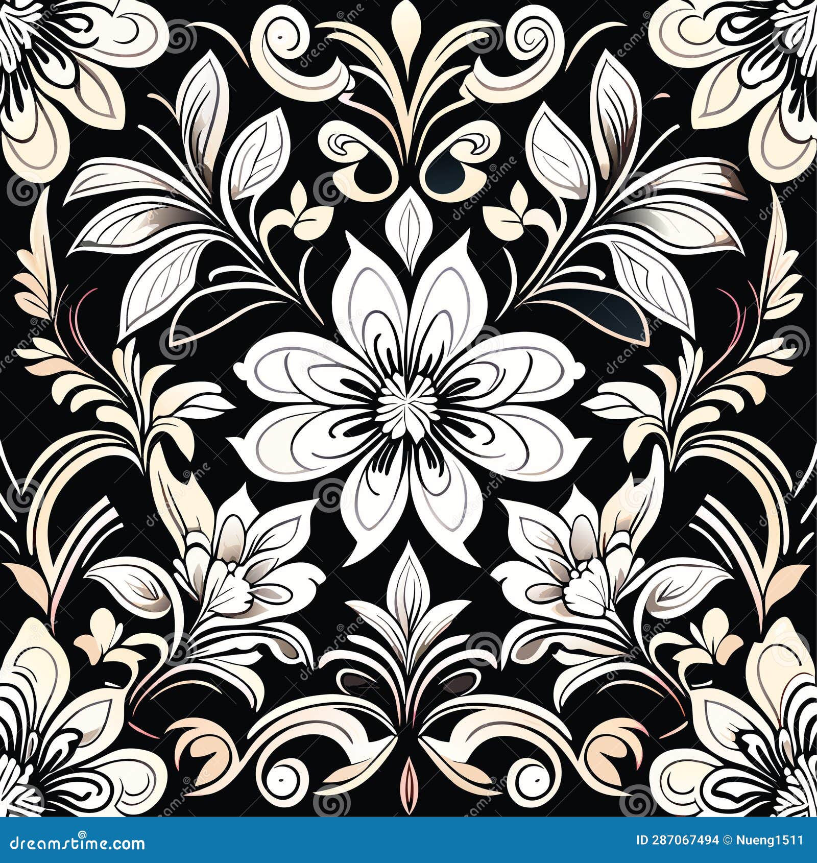 Floral Flower Pattern Outline Seamless Design Background_02 Stock ...