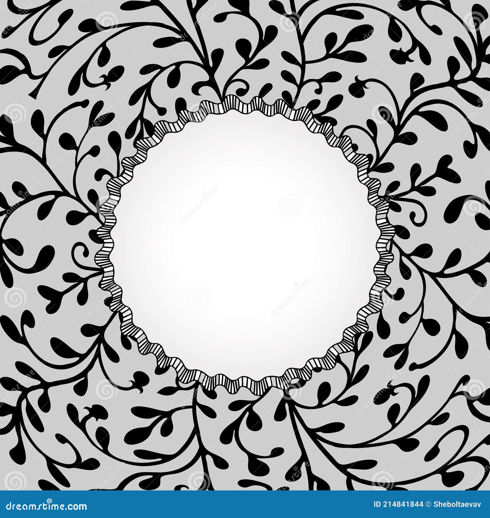 Vector Floral Frame Black Grass Pattern on Gray Background, with Place ...