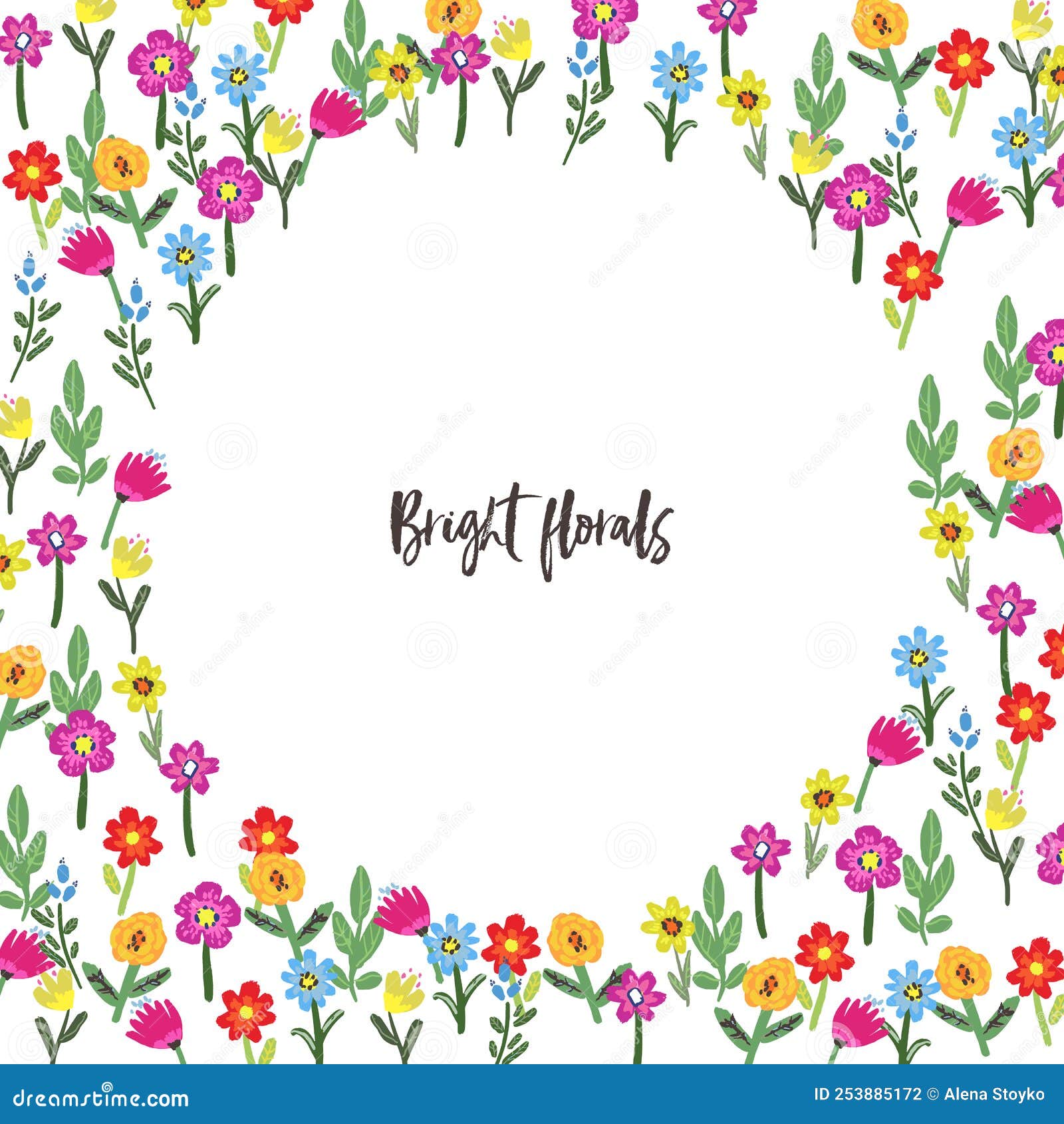 Vector Floral Frame. Bright Flowers Arrange in Border Stock Vector ...