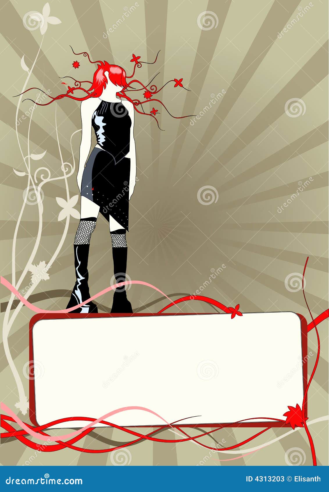 Vector Floral Frame with Girl Stock Vector - Illustration of beautiful ...