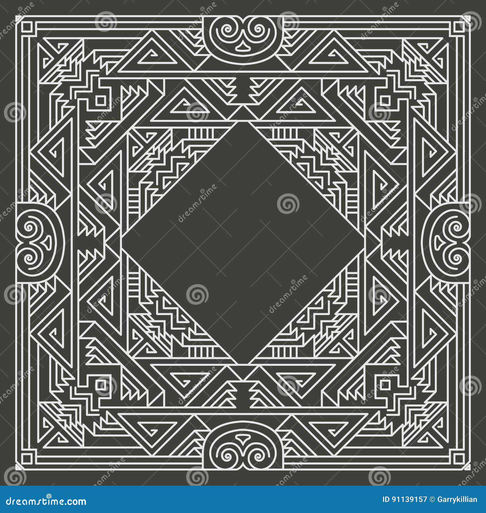 Vector Floral and Geometric Monogram Frame on Dark Gray Background ...